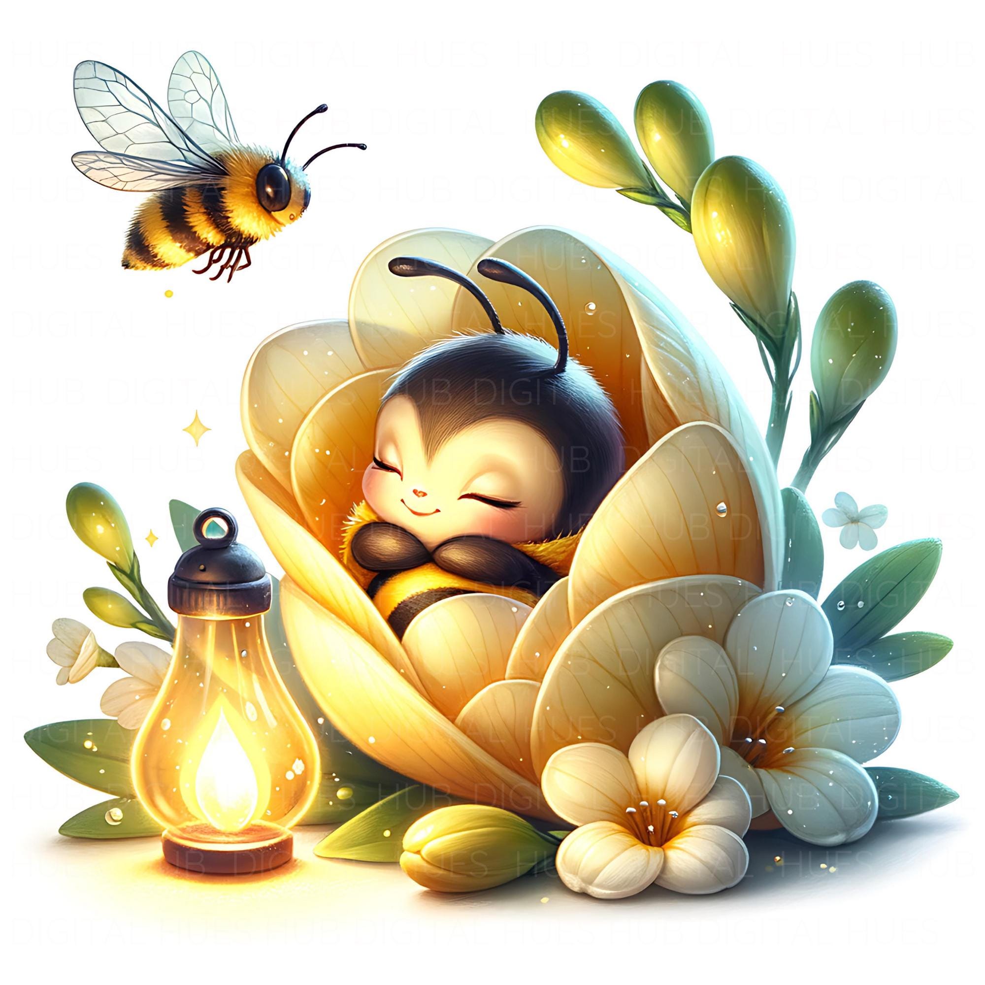 16 Cute Baby Bee Sleeping in Flower Bed Clipart Cartoon Bumble Bee ...
