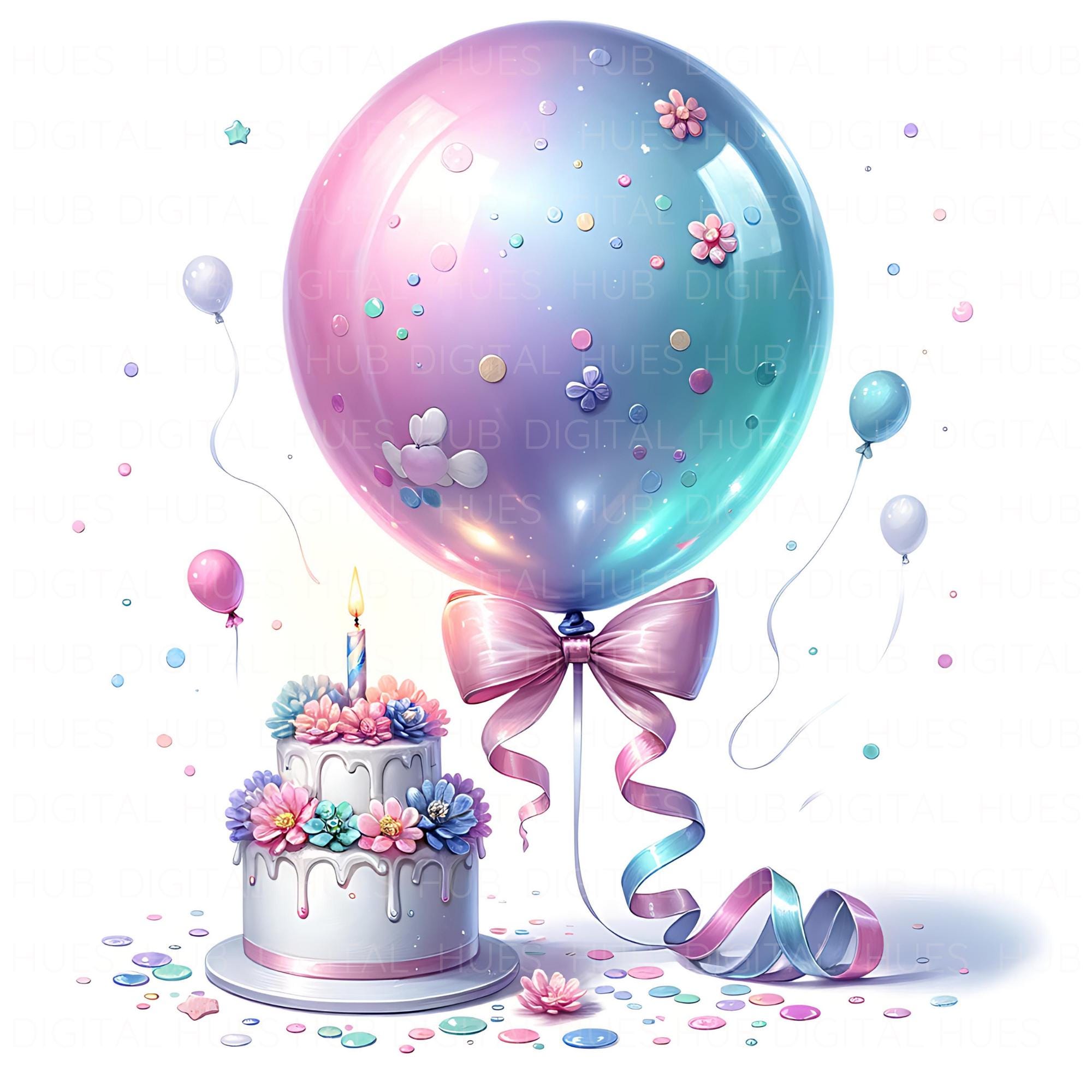 11 Birthday Balloon Clipart Pastel Party Balloon Floral Balloons ...