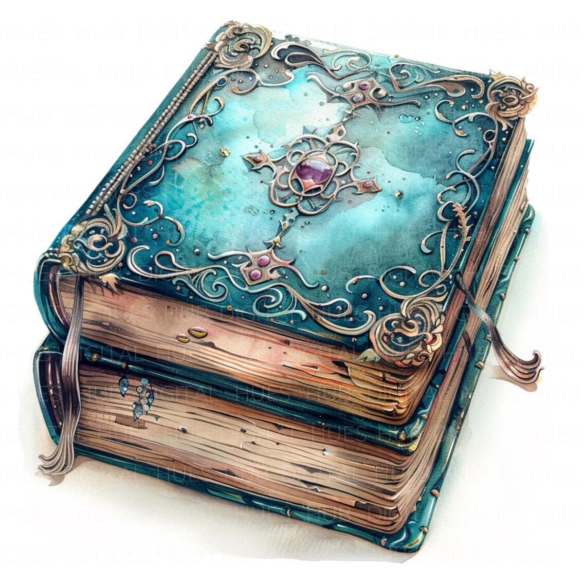 14 Green Magic Book Clipart Watercolor Old Book Pile Fantasy Clipart ...