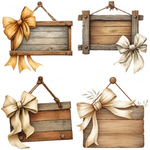 17 Rustic Wooden Sign Bow Clipart Watercolor Vintage Hanging Garden ...