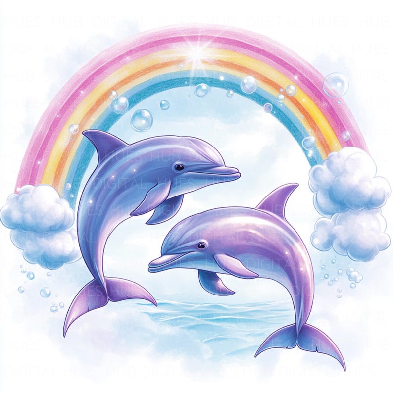 15 Dolphin and Rainbow Clipart Watercolor Dolphin Poster Kids Nursery ...