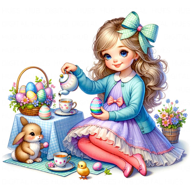 13 Little Easter Girl Clipart: Watercolor Kids Easter Art JPEG, Cute ...