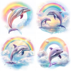 15 Dolphin and Rainbow Clipart Watercolor Dolphin Poster Kids Nursery ...