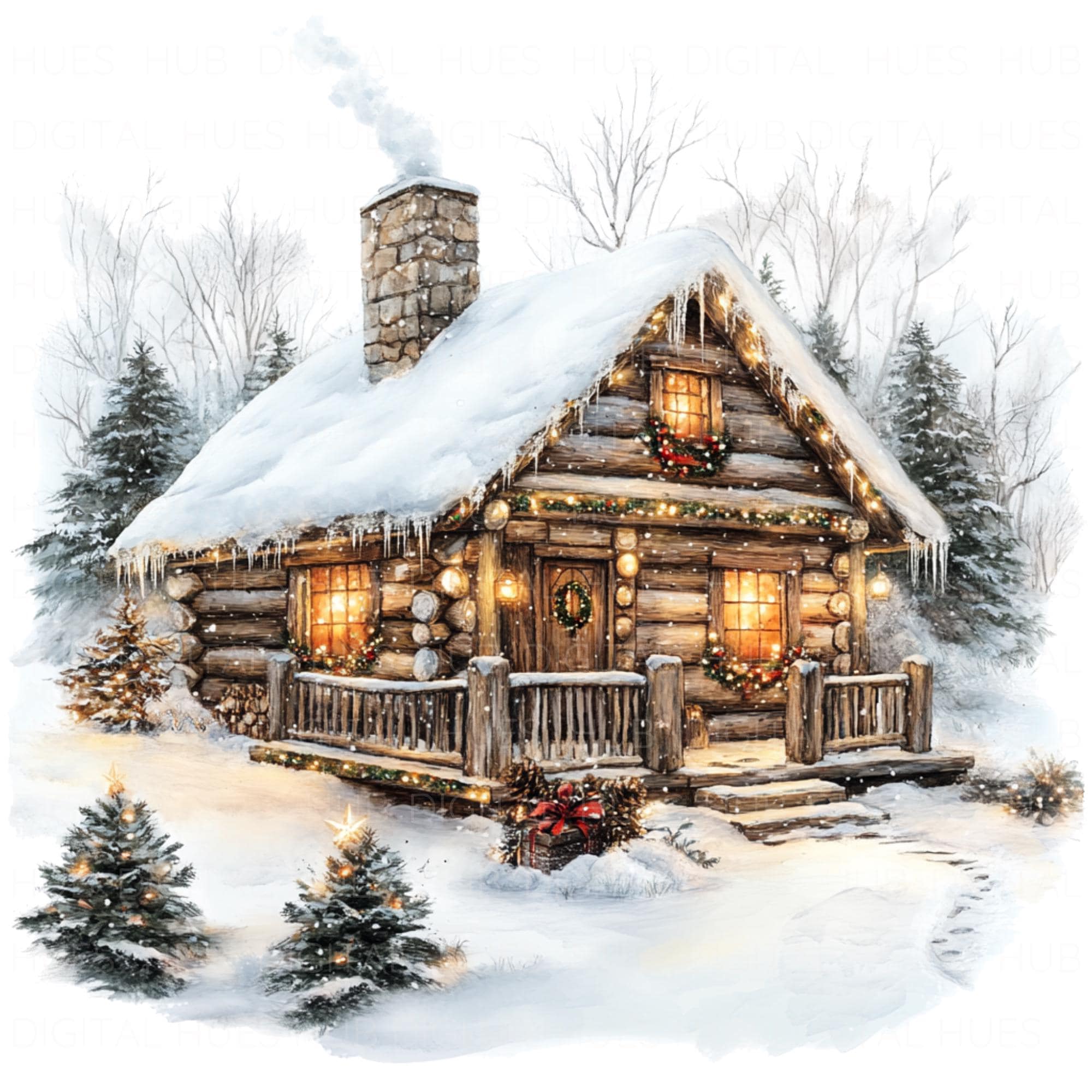 13 Snowy Christmas Cabin Clipart Watercolor Cozy House in Woods ...