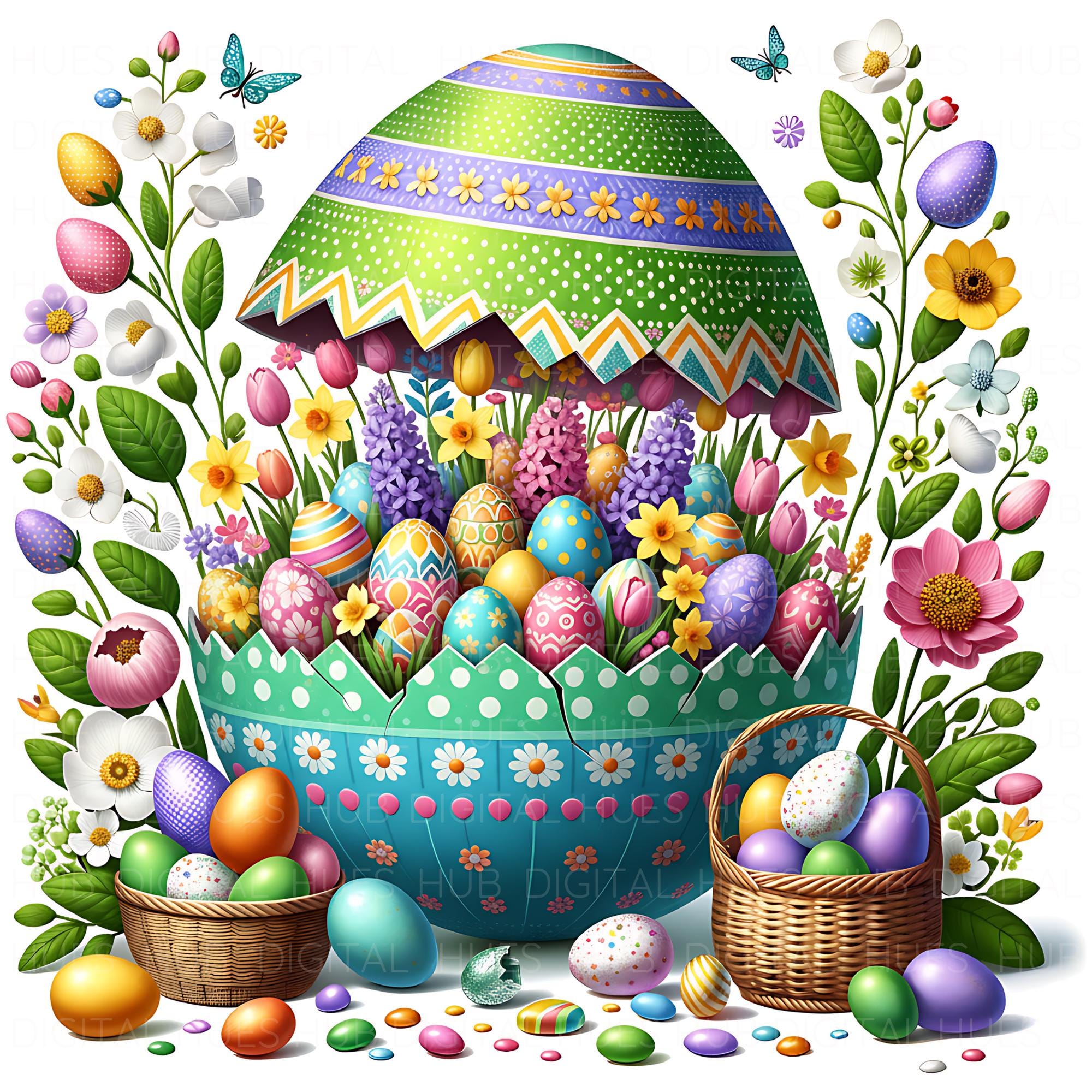 20 Easter Egg Hunt Clipart: Watercolor Happy Easter Graphics JPEG ...