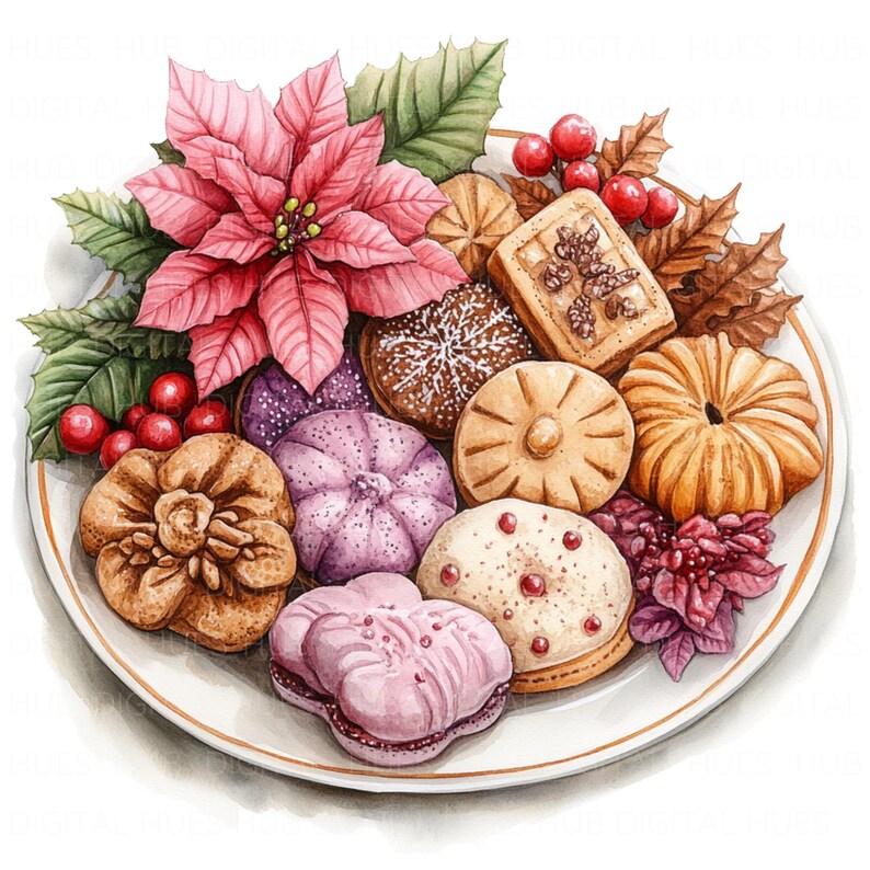12 Christmas Cookies Clipart Watercolor Festive Holiday Graphics ...