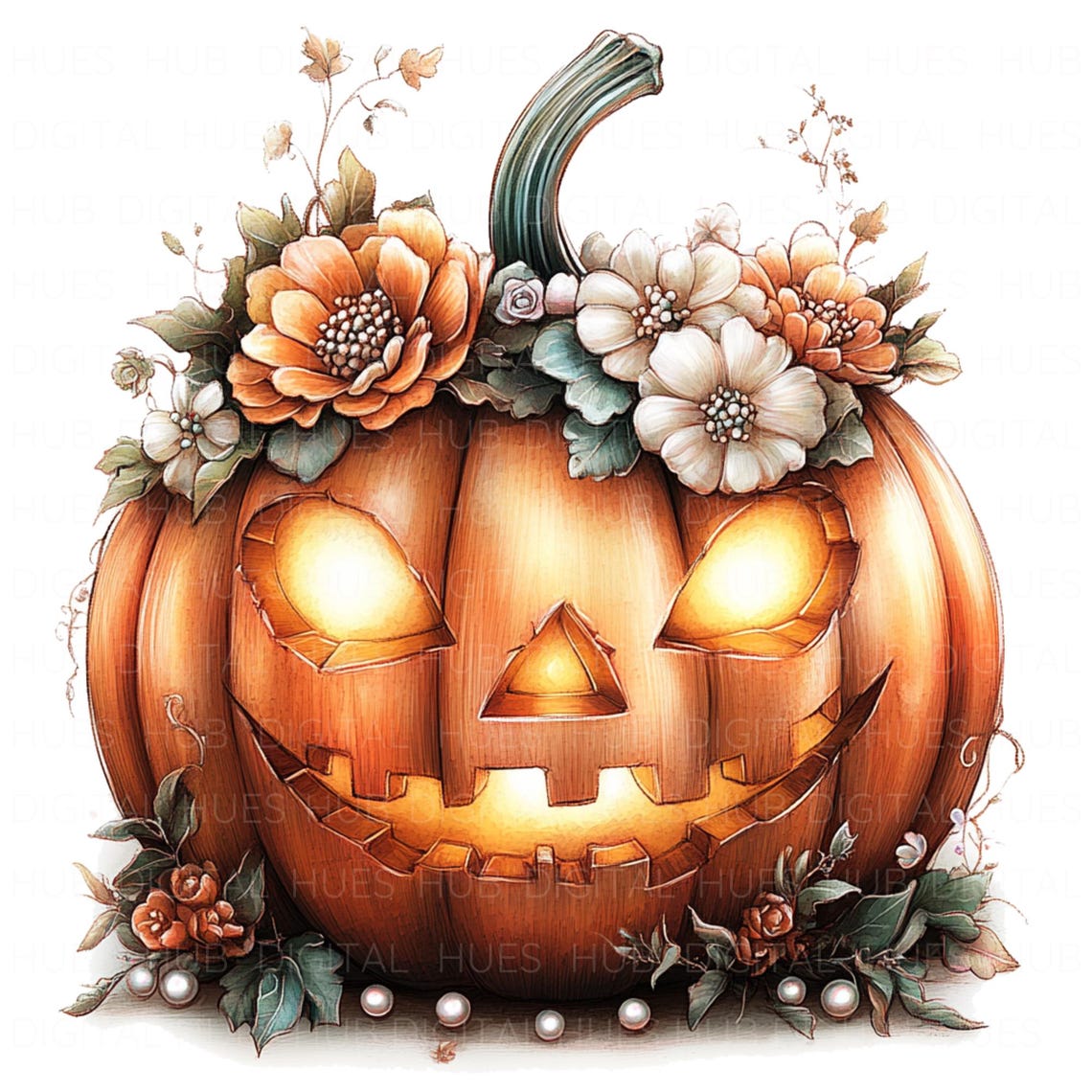 14 Jack O Lantern Clipart Watercolor Halloween Pumpkin Face Carving ...