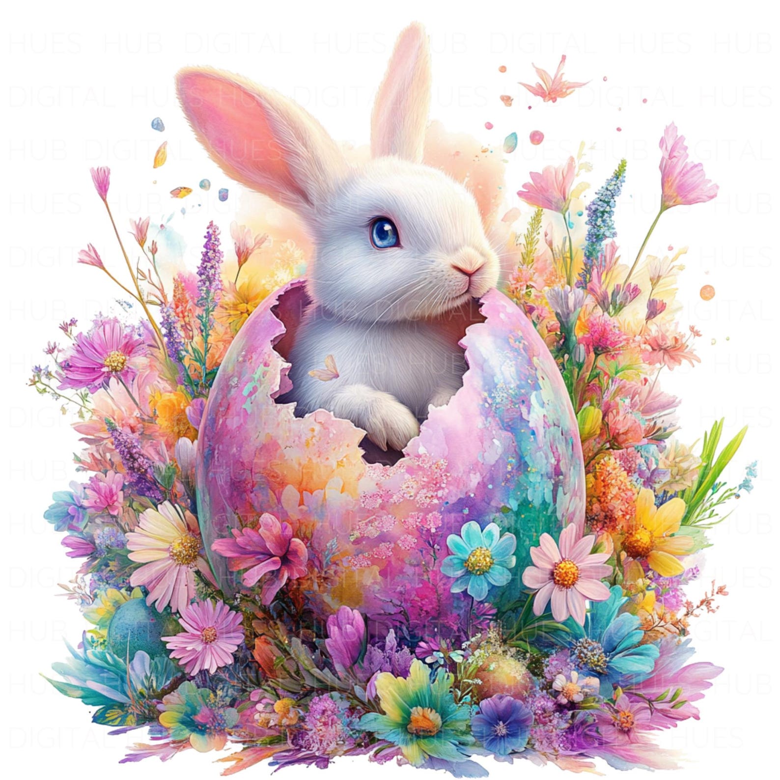 11 Easter Bunny in Easter Egg Clipart Watercolor Pastel Bunny Rabbit ...