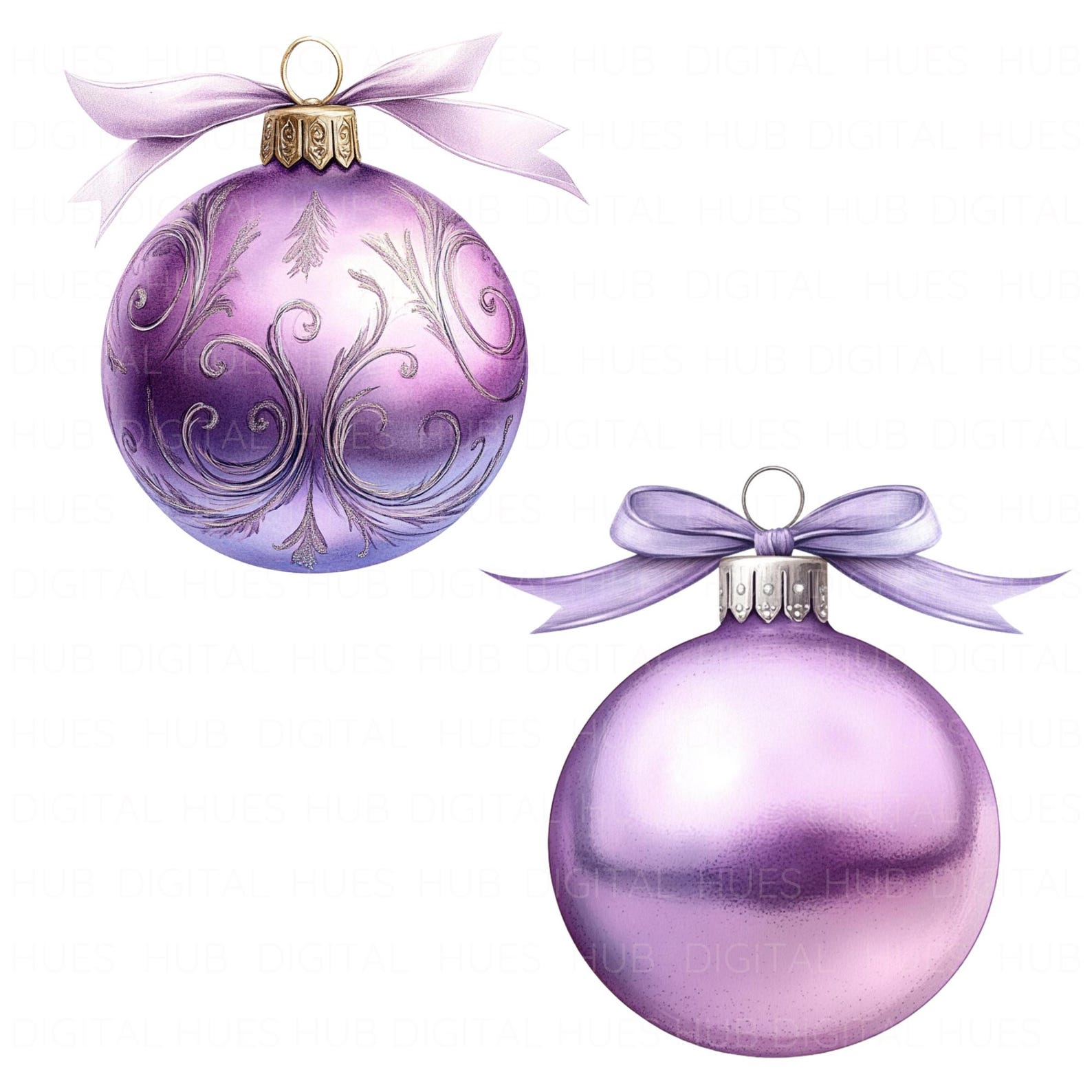 13 Purple Christmas Bauble Clipart Watercolor Festive Vintage Bauble ...