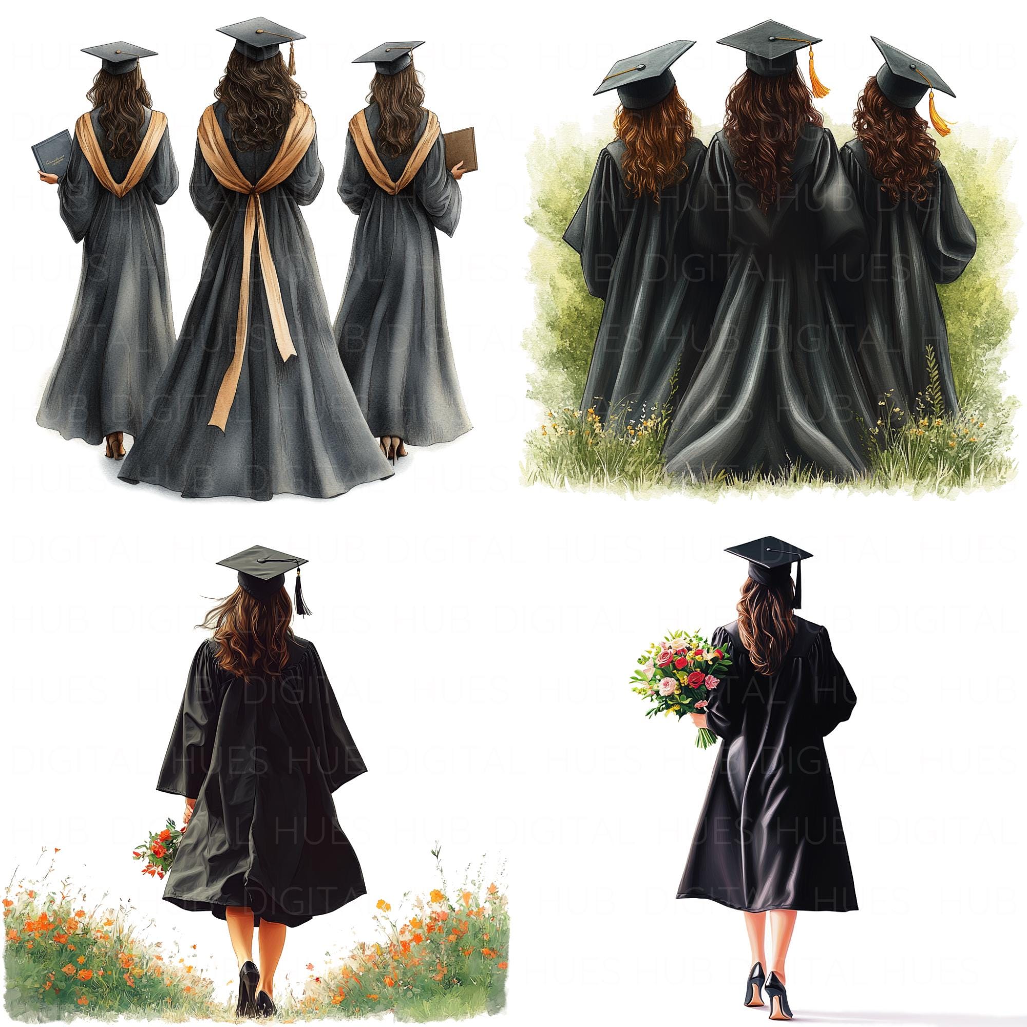 14 Graduation Girl Clipart Watercolor Student Grad Designs Graduation ...
