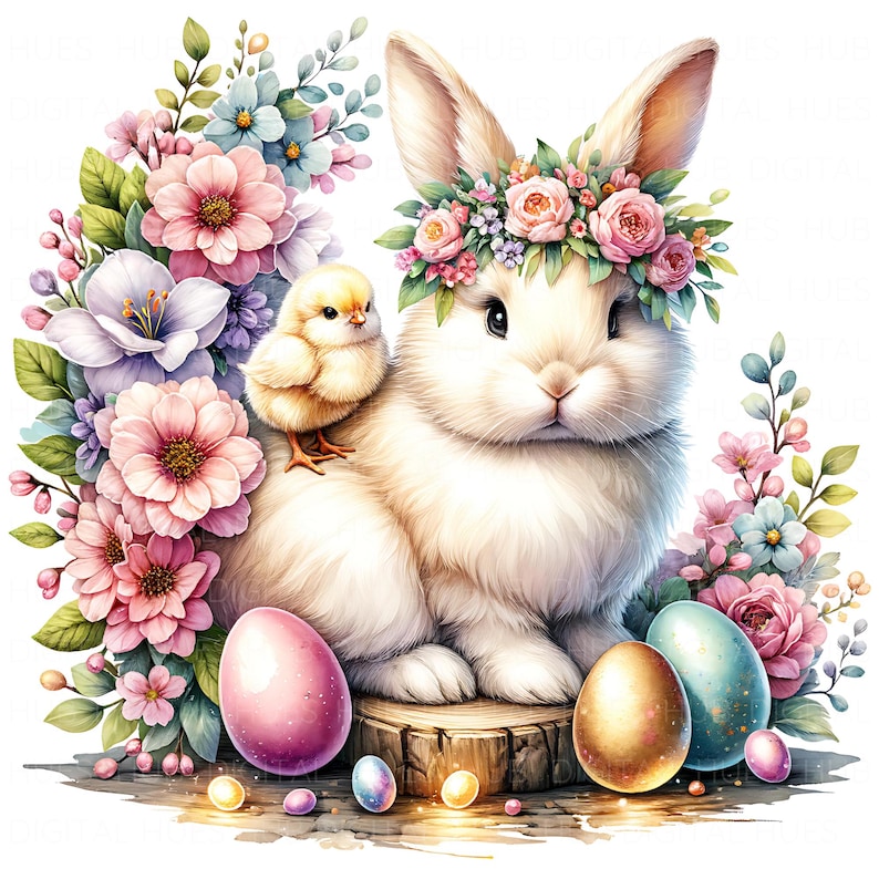 13 Easter Bunny With Chick Clipart Watercolor Easter Spring Art ...