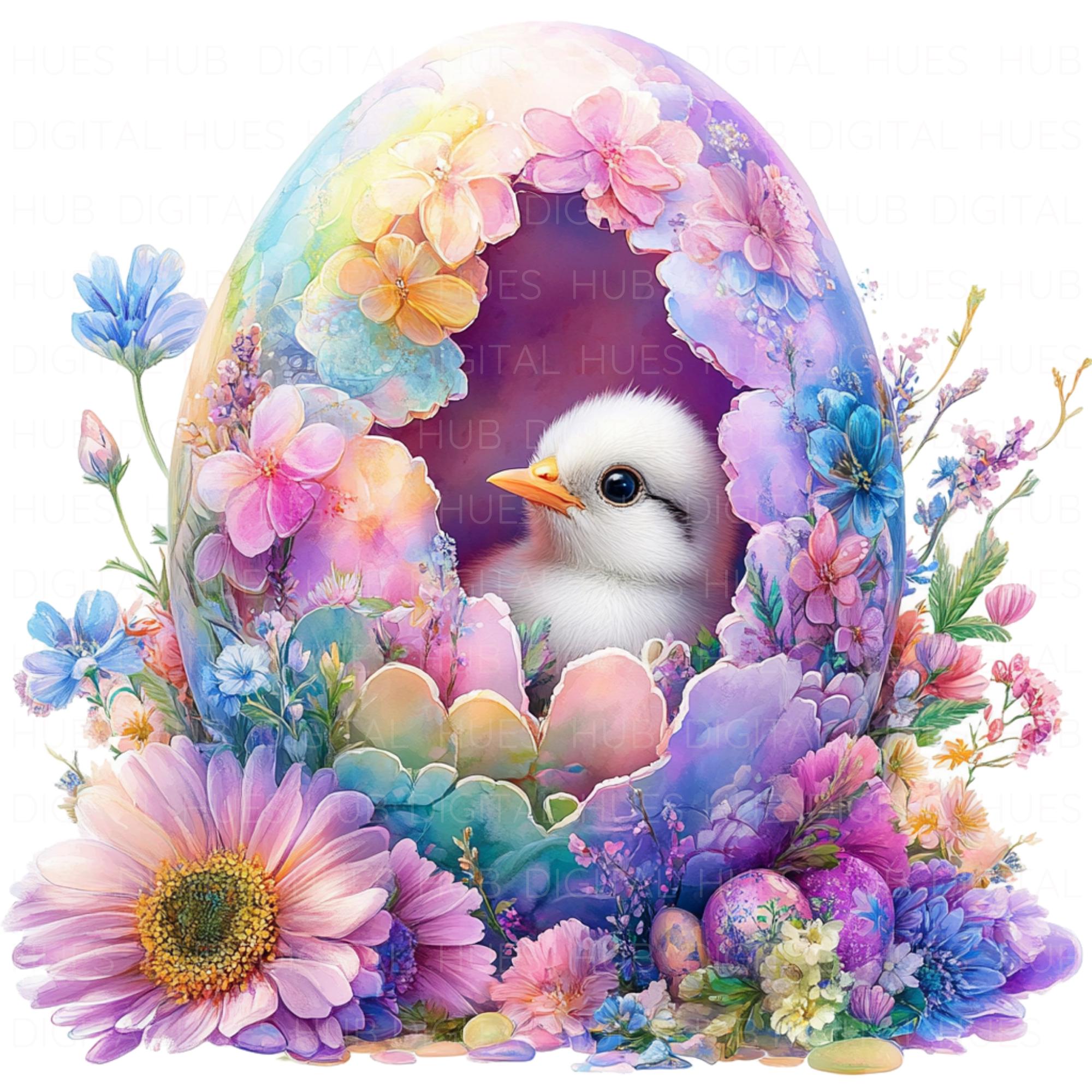 14 Easter Baby Chick in Easter Egg Clipart Watercolor Cute Chicken ...