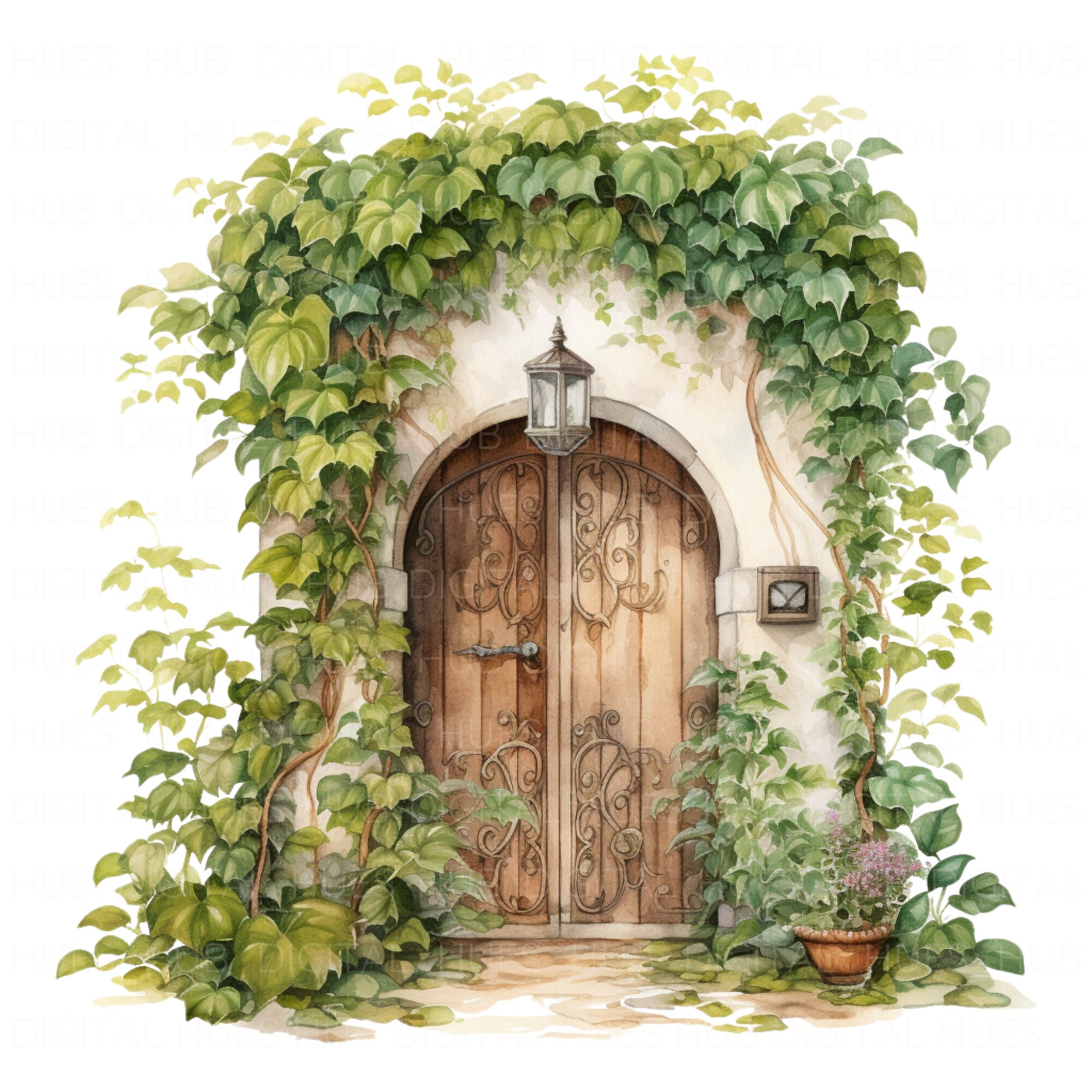 12 Garden Door Clipart Bundle Watercolor Rustic Wooden Door Clipart ...