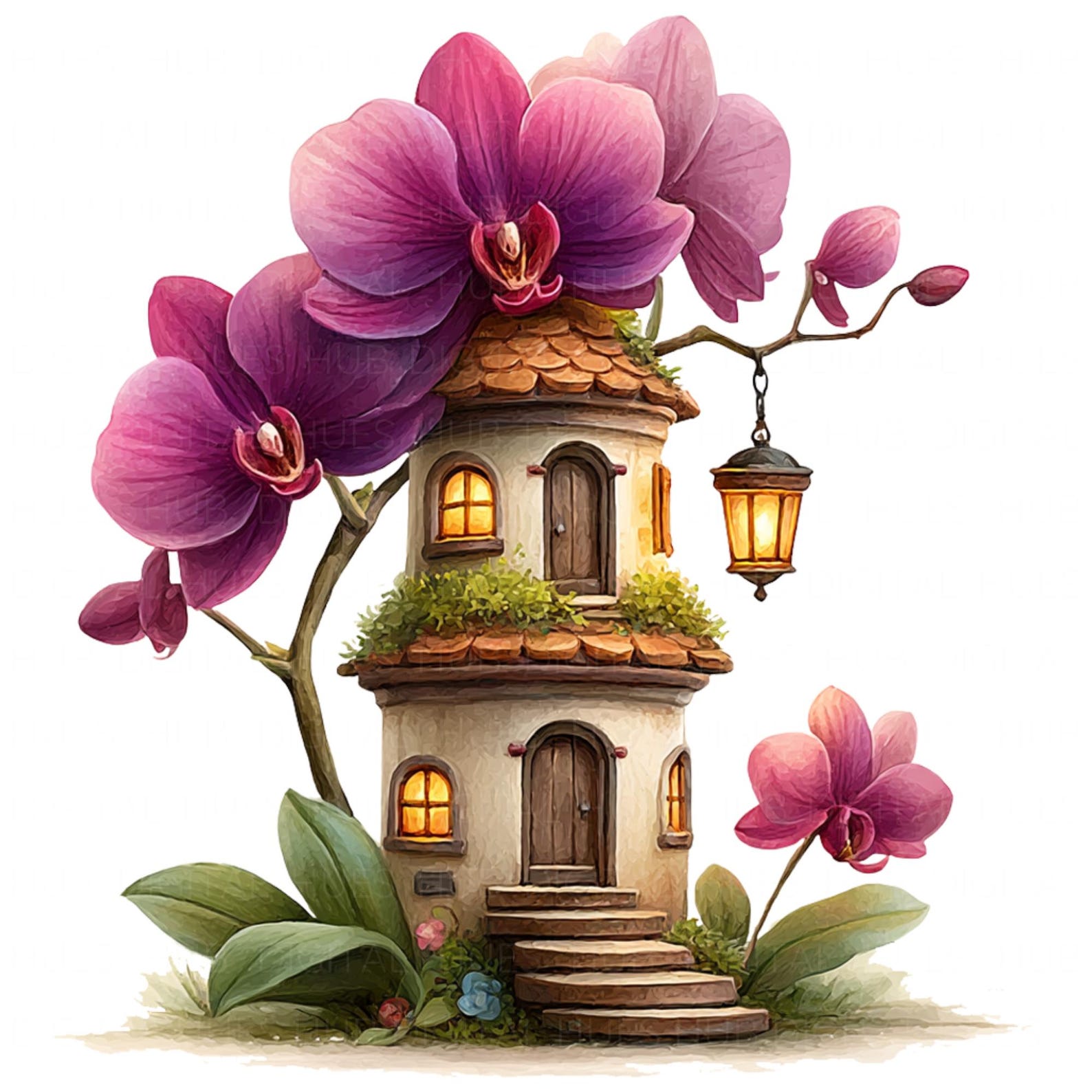 20 Fairy House Flower Clipart Watercolor Spring Flower Whimsical Fairy ...