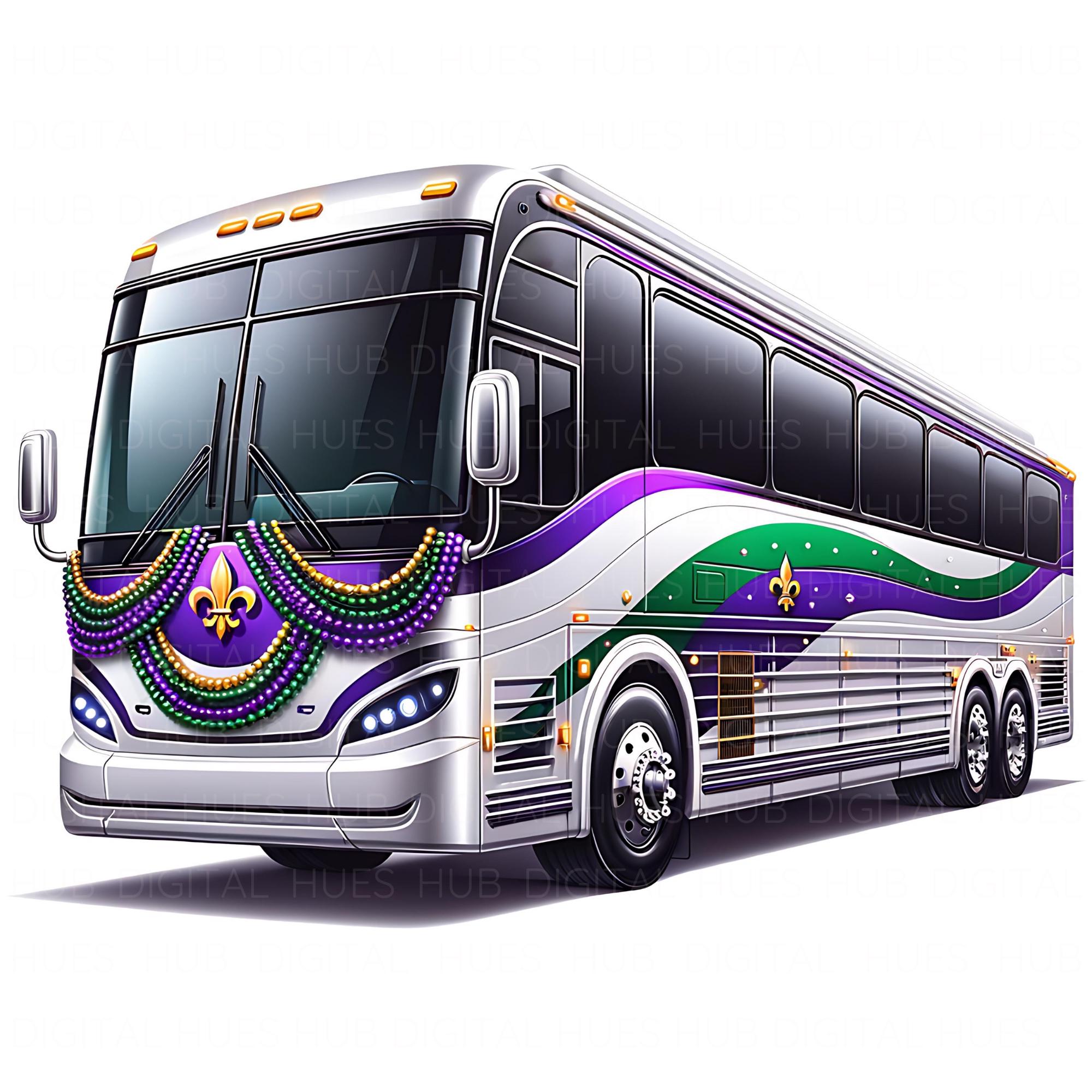12 Mardi Gras Bus Clipart: Watercolor Purple Green Gold Carnival JPEG ...