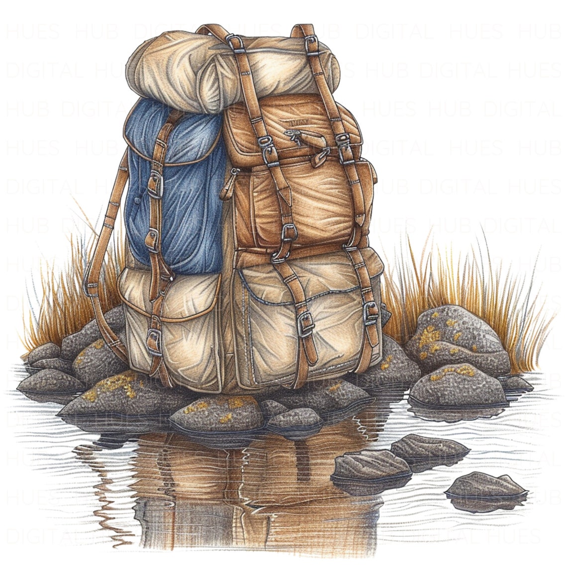 10 Trekking Backpack Clipart Bundle Watercolor Hiking Backpack Sticker ...