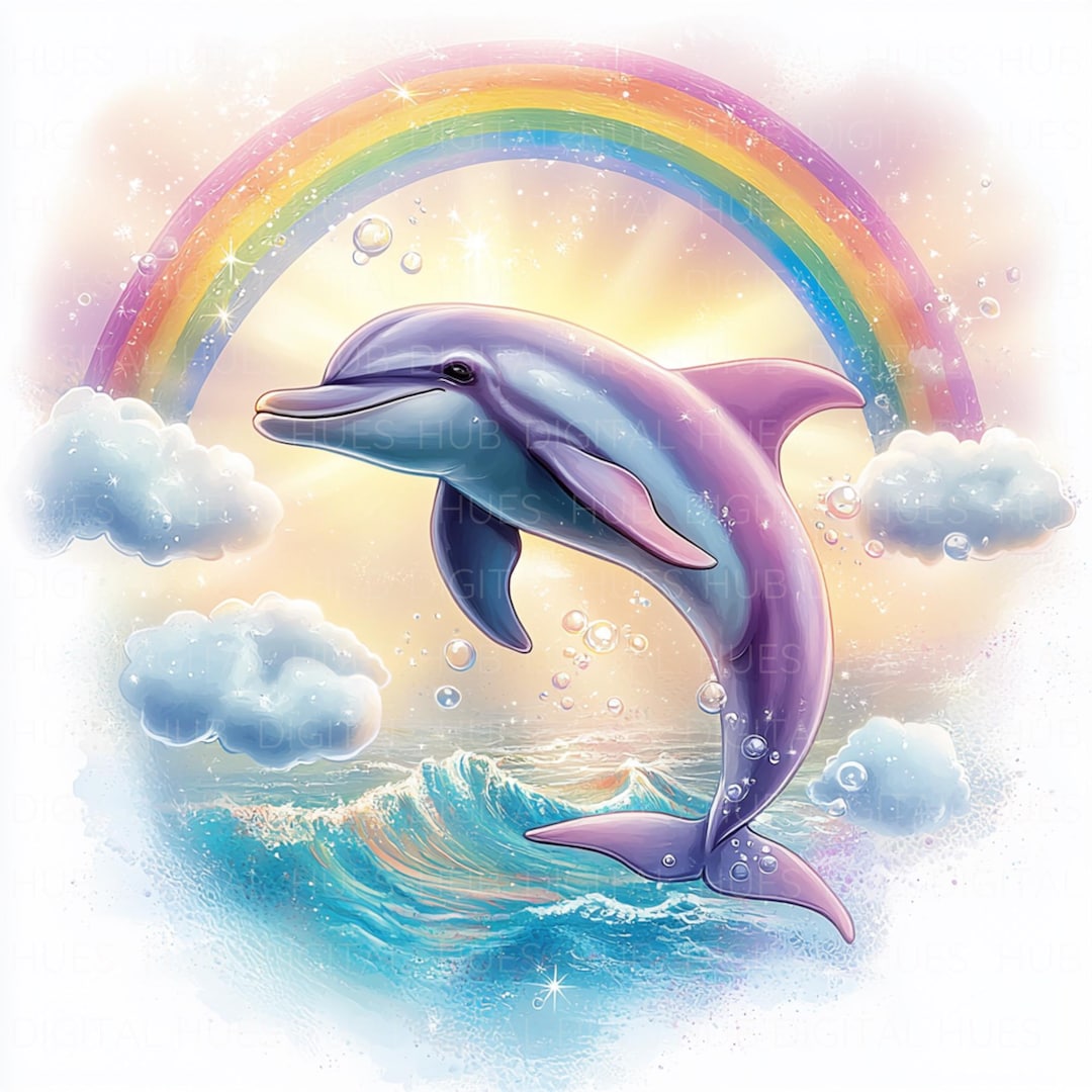 15 Dolphin and Rainbow Clipart Watercolor Dolphin Poster Kids Nursery ...