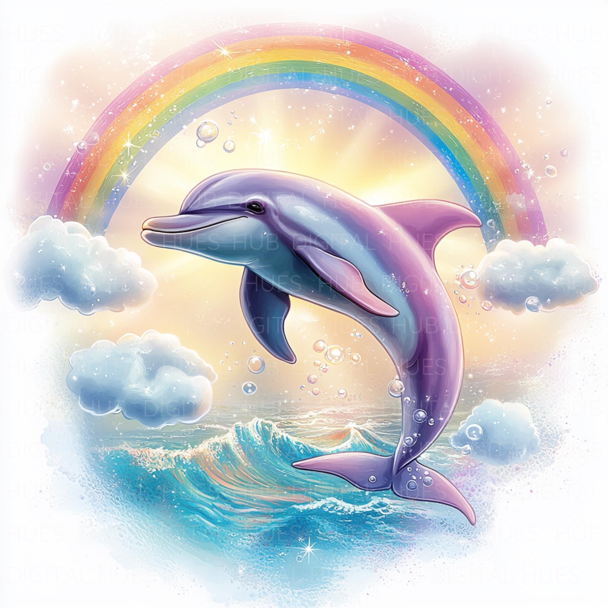 15 Dolphin and Rainbow Clipart Watercolor Dolphin Poster Kids Nursery ...