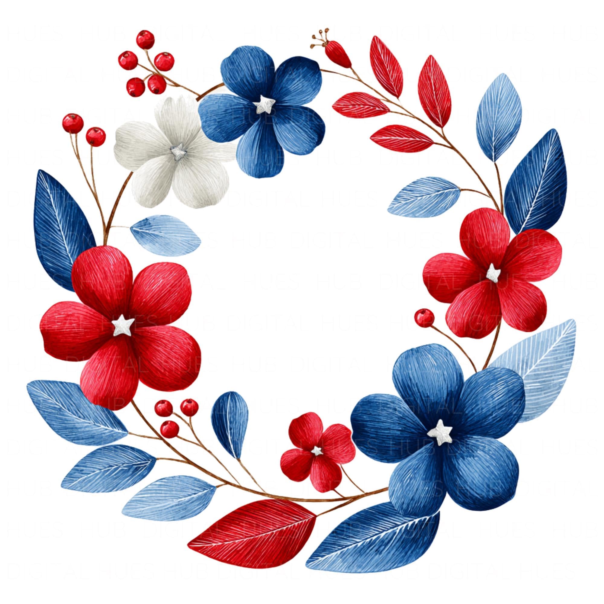 10 Patriotic Wreath Clipart Watercolor Red White Blue Floral Door ...