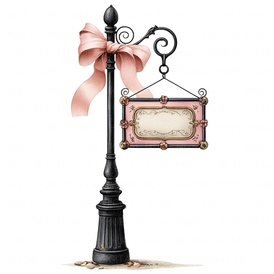 11 Pink Hanging Sign Clipart Watercolor Vintage Wrought Iron Road Sign ...