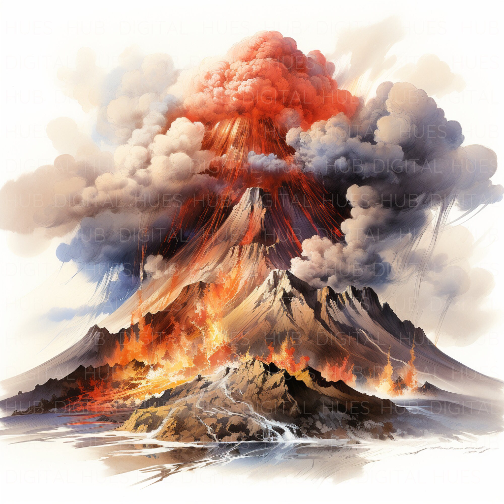 15 Volcano Clipart Bundle Set 2 Watercolor Erupting Volcano Clipart ...