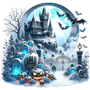 10 Haunted House Clipart Watercolor Halloween Gothic Castle Spooky ...
