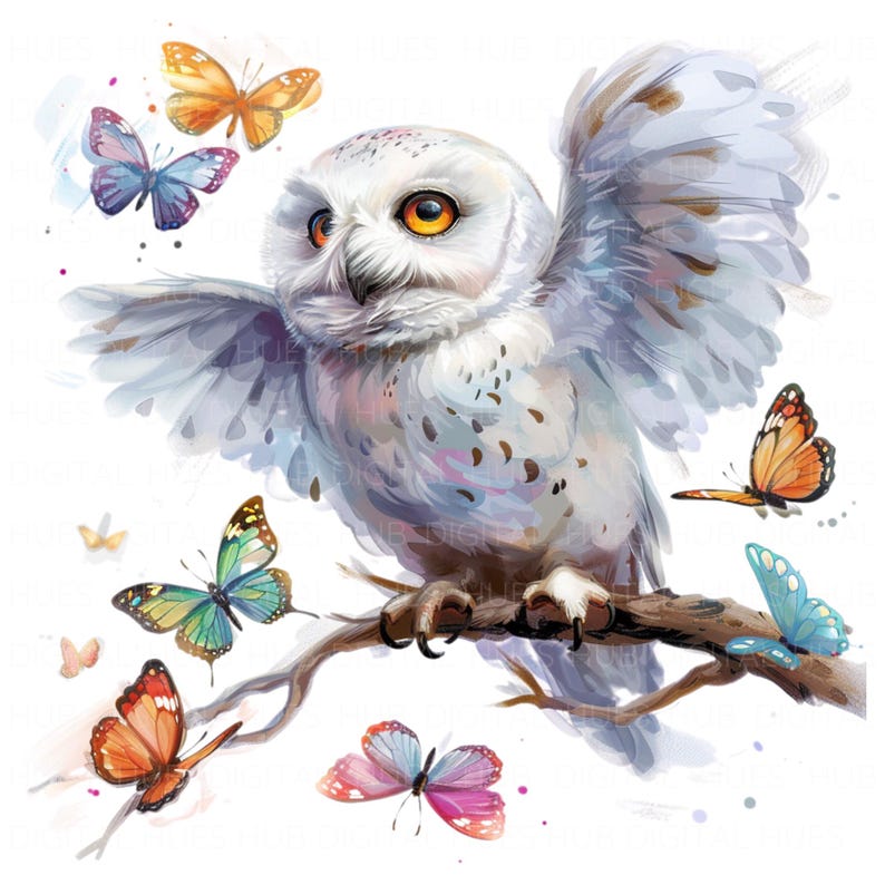 13 Owl and Butterfly Clipart Watercolor Nursery Owl Butterfly Clipart ...