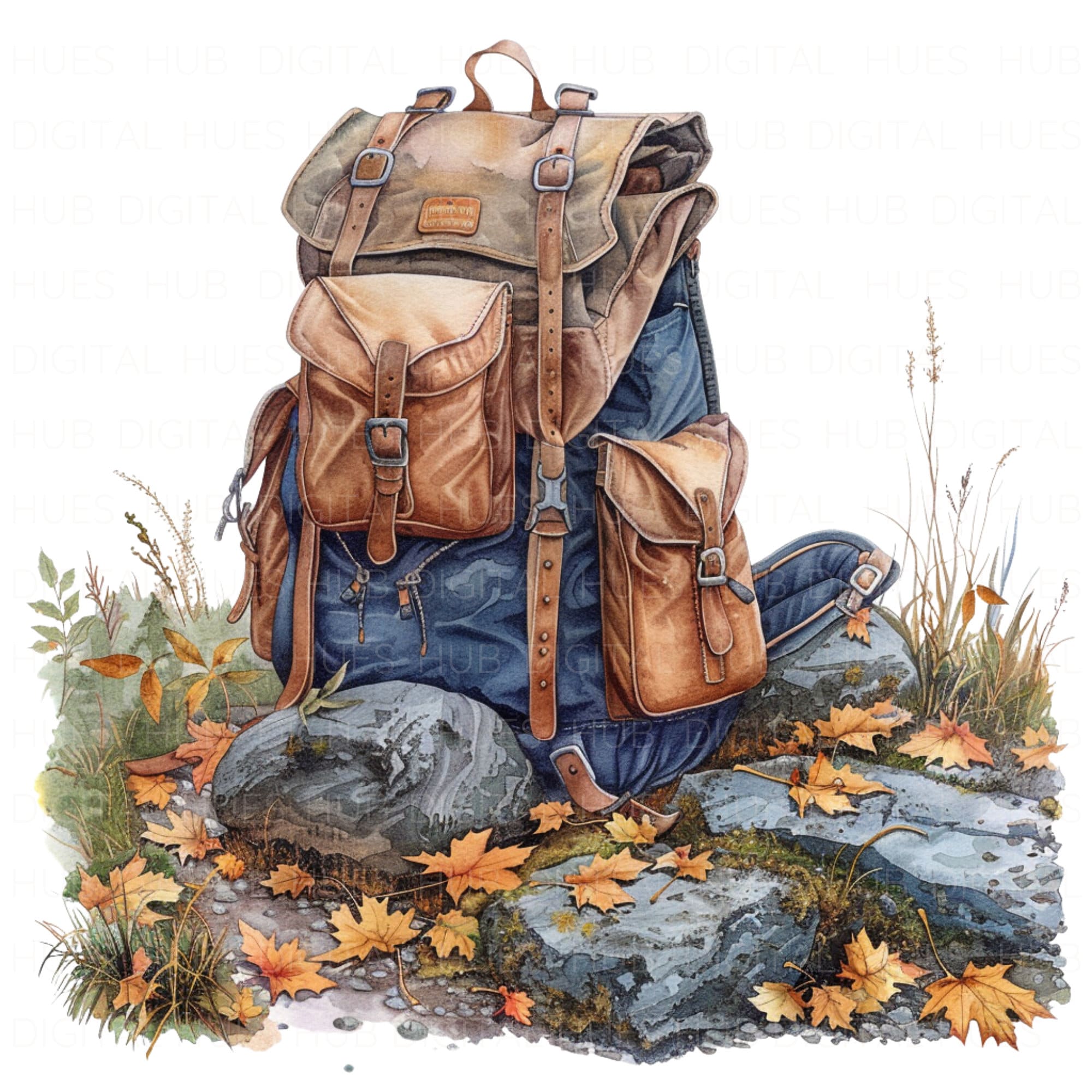 10 Trekking Backpack Clipart Bundle Watercolor Hiking Backpack Sticker ...