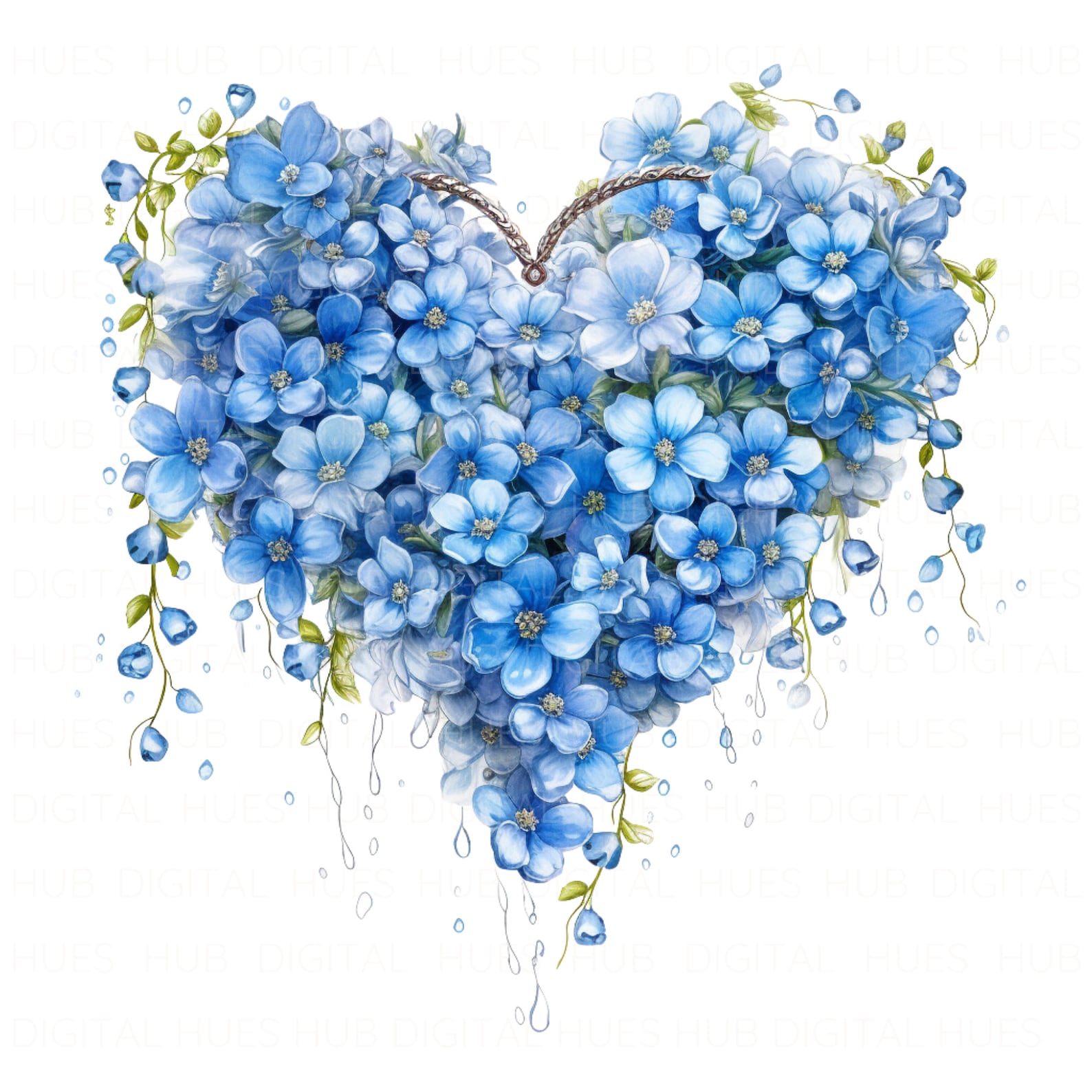 17 Forget Me Not Heart Clipart Bundle Printable Floral Heart Clipart ...