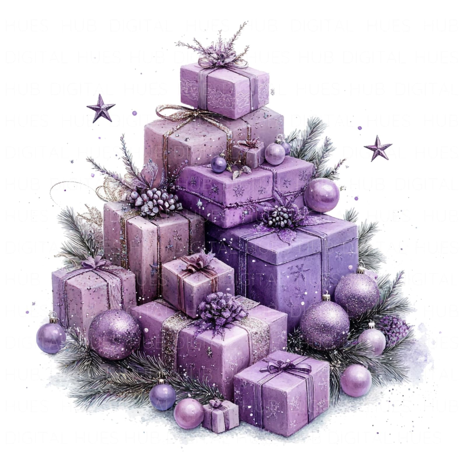 15 Purple Christmas Gifts Clipart Watercolor Holiday Graphics Printable ...