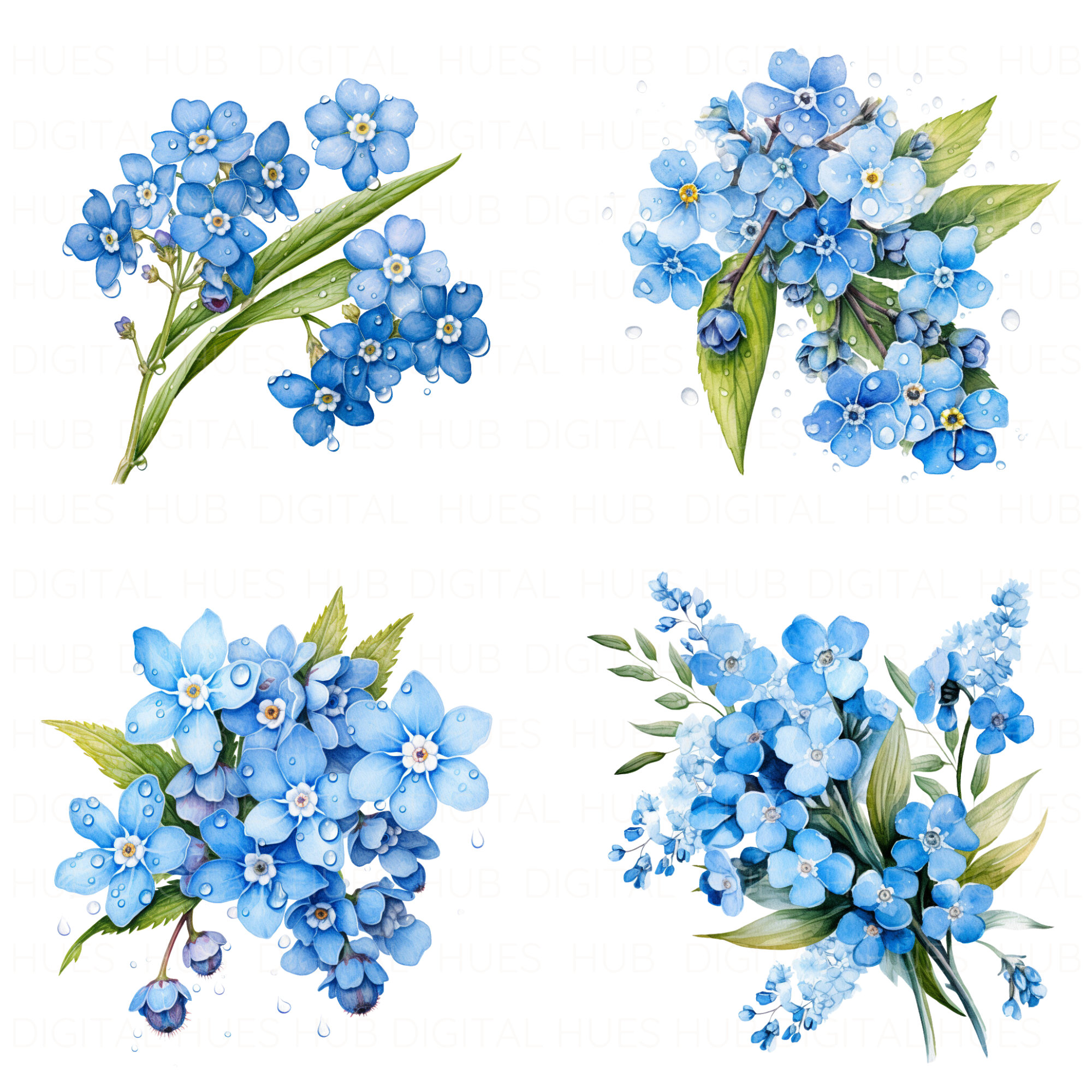 18 Forget Me Not Flower Clipart Bundle Watercolor Forget Me Not ...