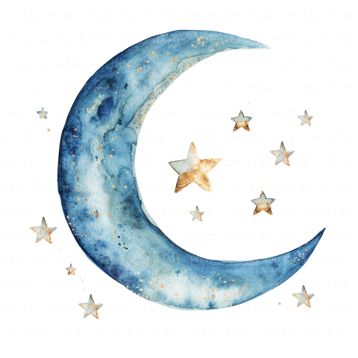 11 Watercolor Moon Clipart Moon and Star Kids Bedroom Wall Art ...