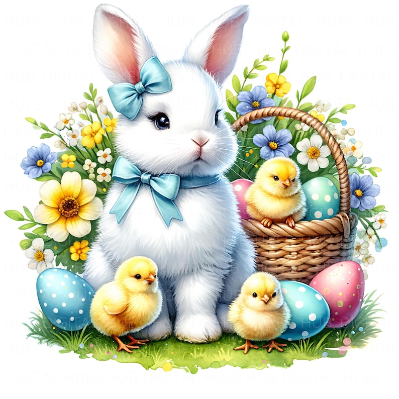 13 Easter Bunny With Chick Clipart Watercolor Easter Spring Art ...