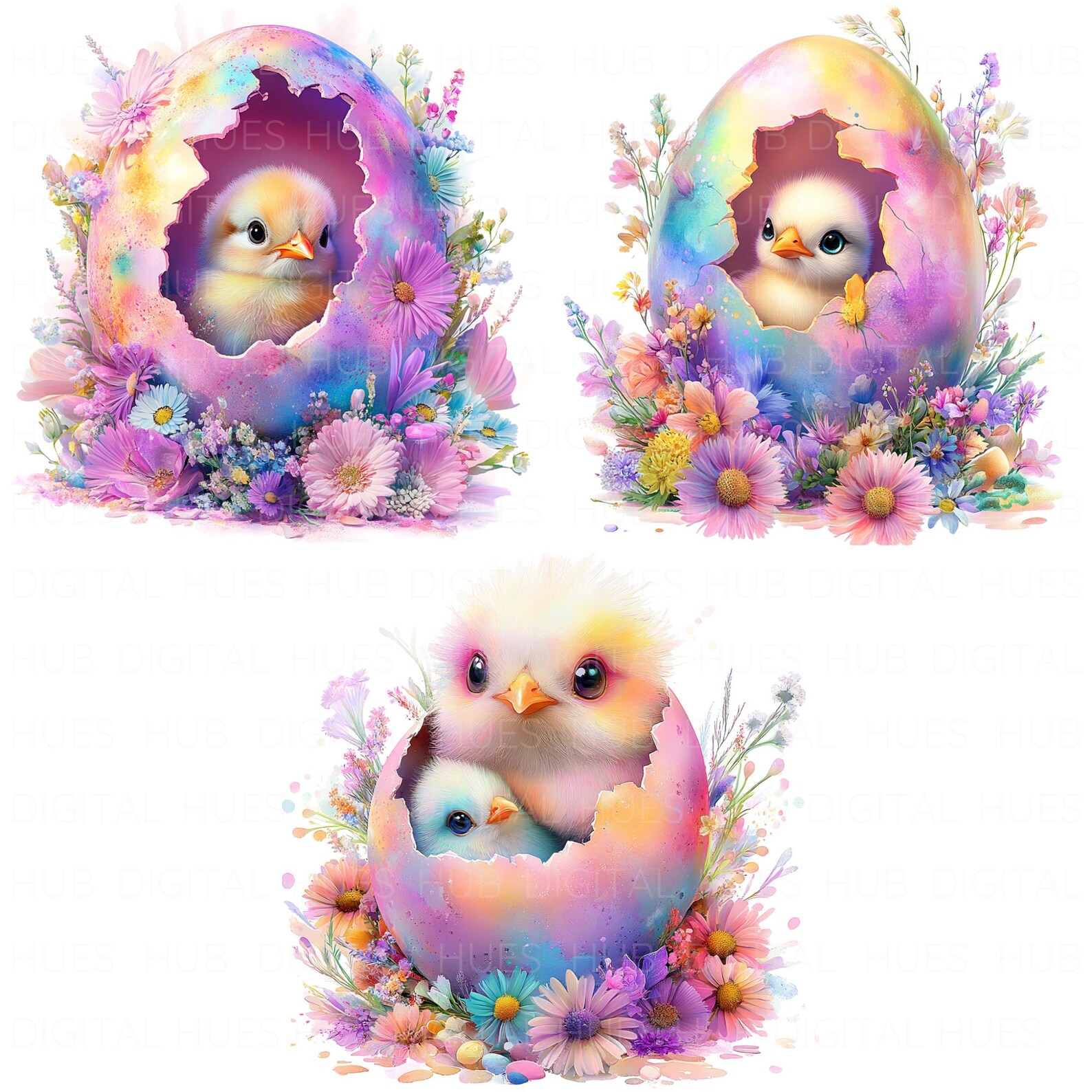 14 Easter Baby Chick in Easter Egg Clipart Watercolor Cute Chicken ...