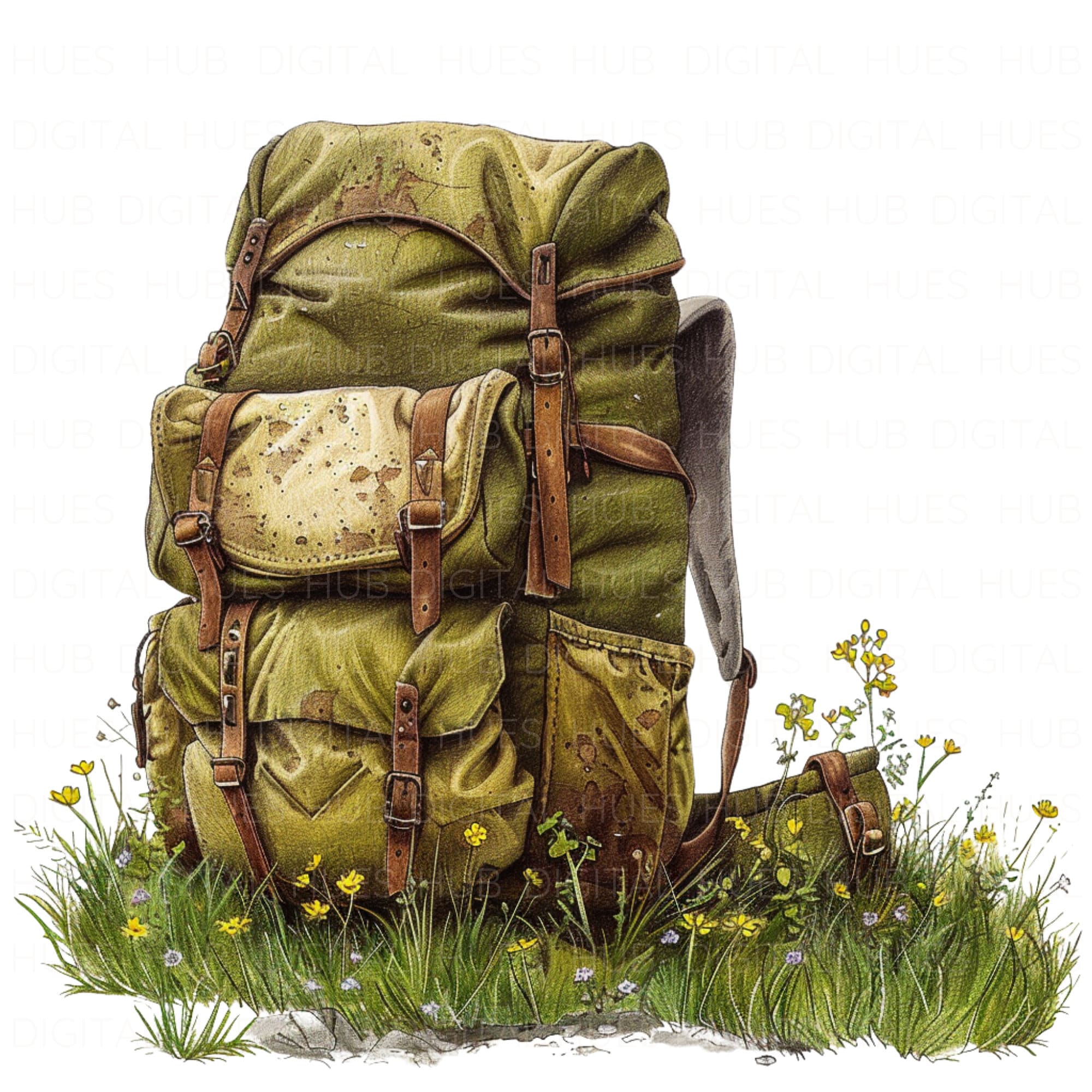 10 Trekking Backpack on Wildgrass Clipart Bundle Watercolor Backpack ...