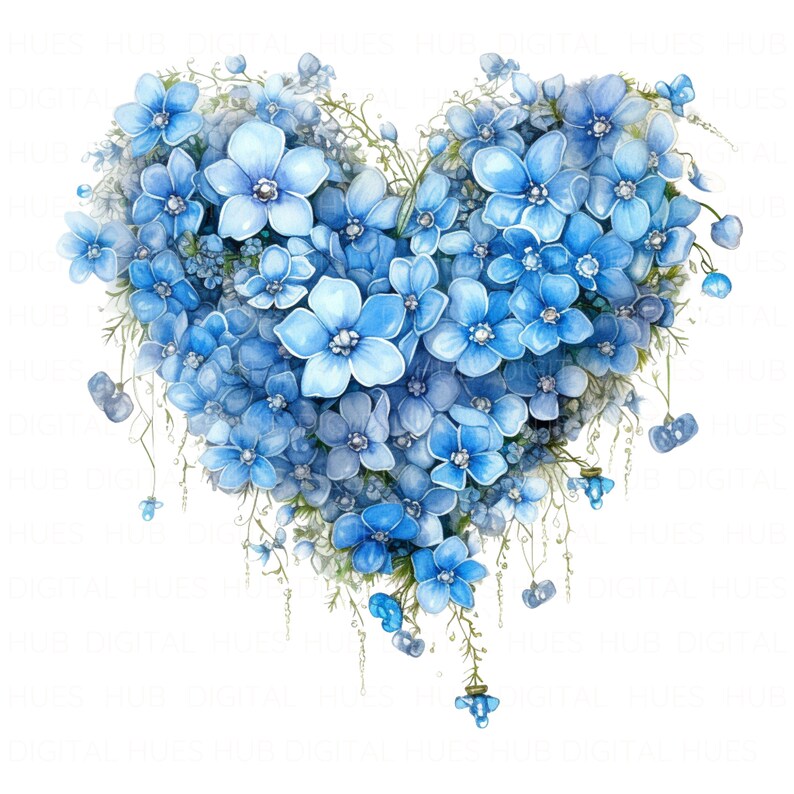 17 Forget Me Not Heart Clipart Bundle Printable Floral Heart Clipart ...