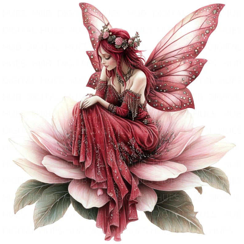 21 Pretty Red Fairy Clipart Watercolor Flower Fairy Pixie Printable ...