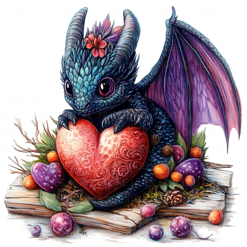 19 Valentine Dragon Clipart: Watercolor Animal Lover JPEG, Whimsical ...