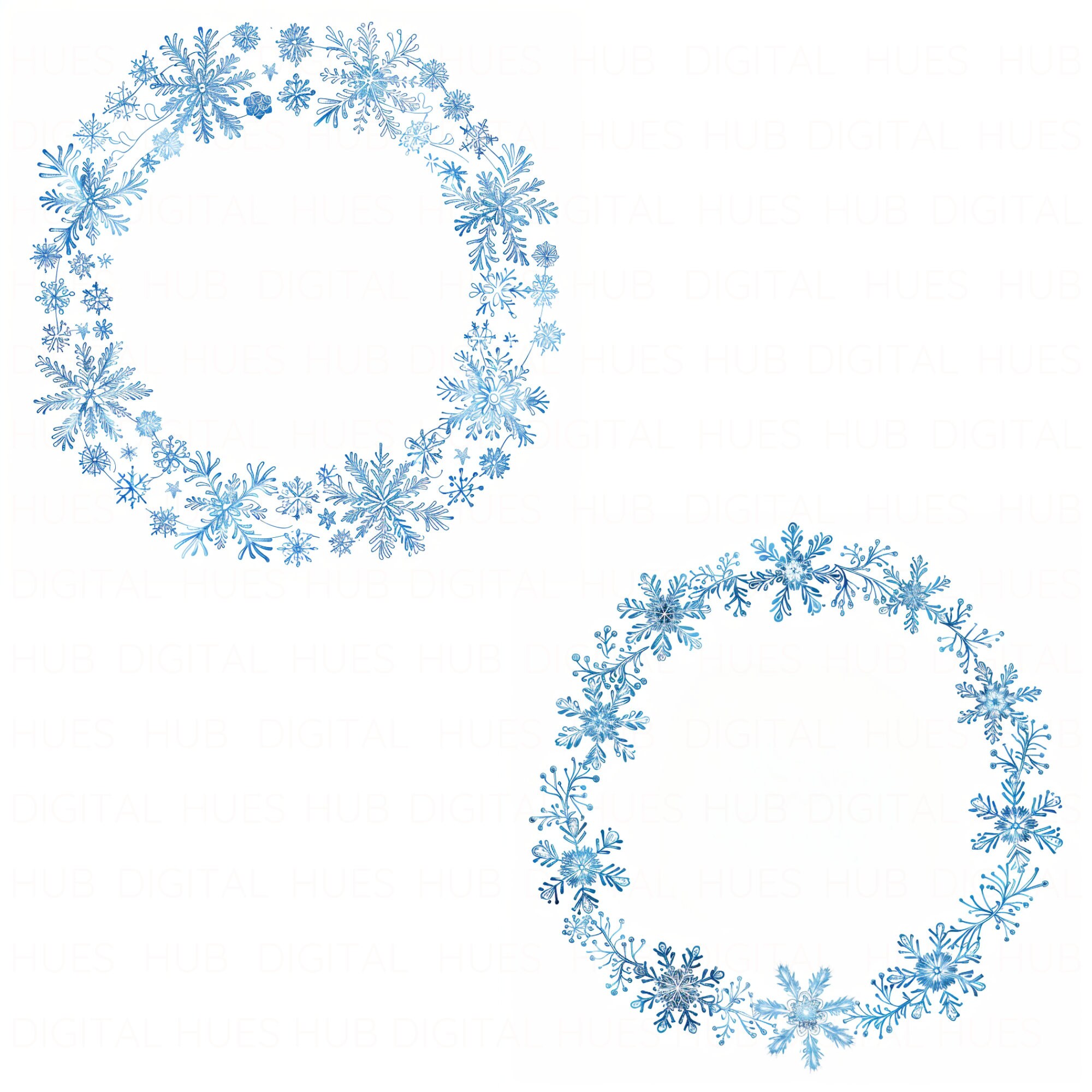 16 Blue Snowflakes Wreath Clipart Watercolor Winter Christmas Wreath ...