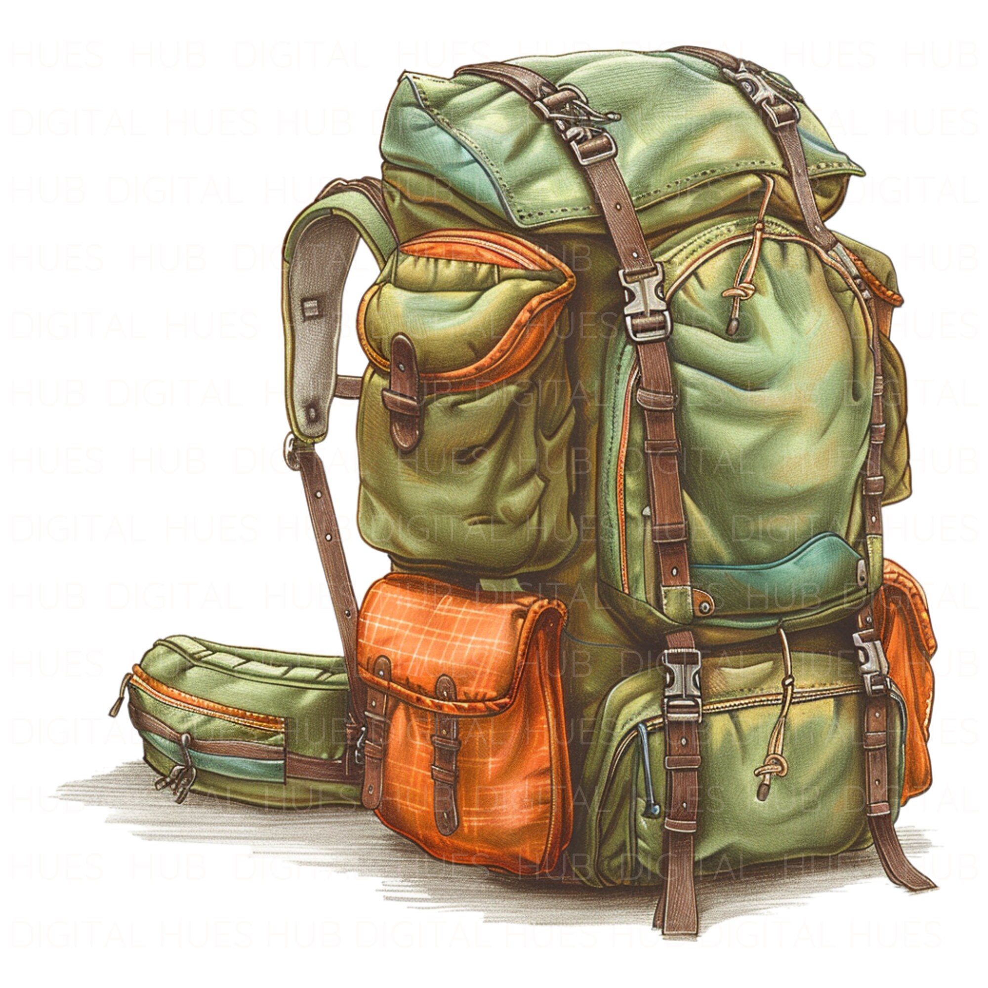 14 Trekking Backpack Set2 Clipart Bundle Watercolor Hiking Backpack ...