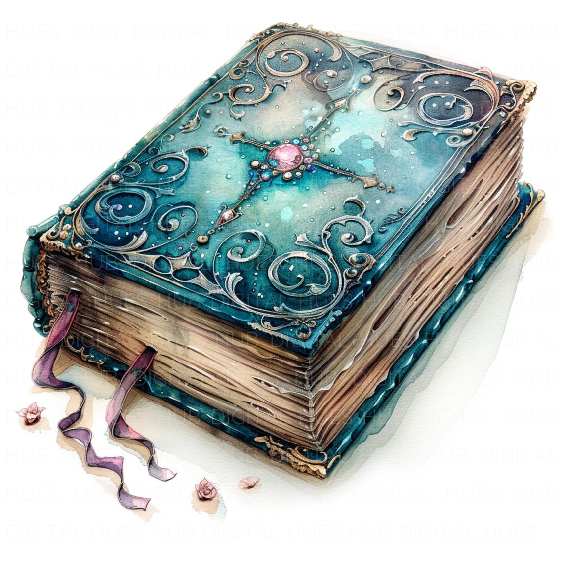 14 Green Magic Book Clipart Watercolor Old Book Pile Fantasy Clipart ...