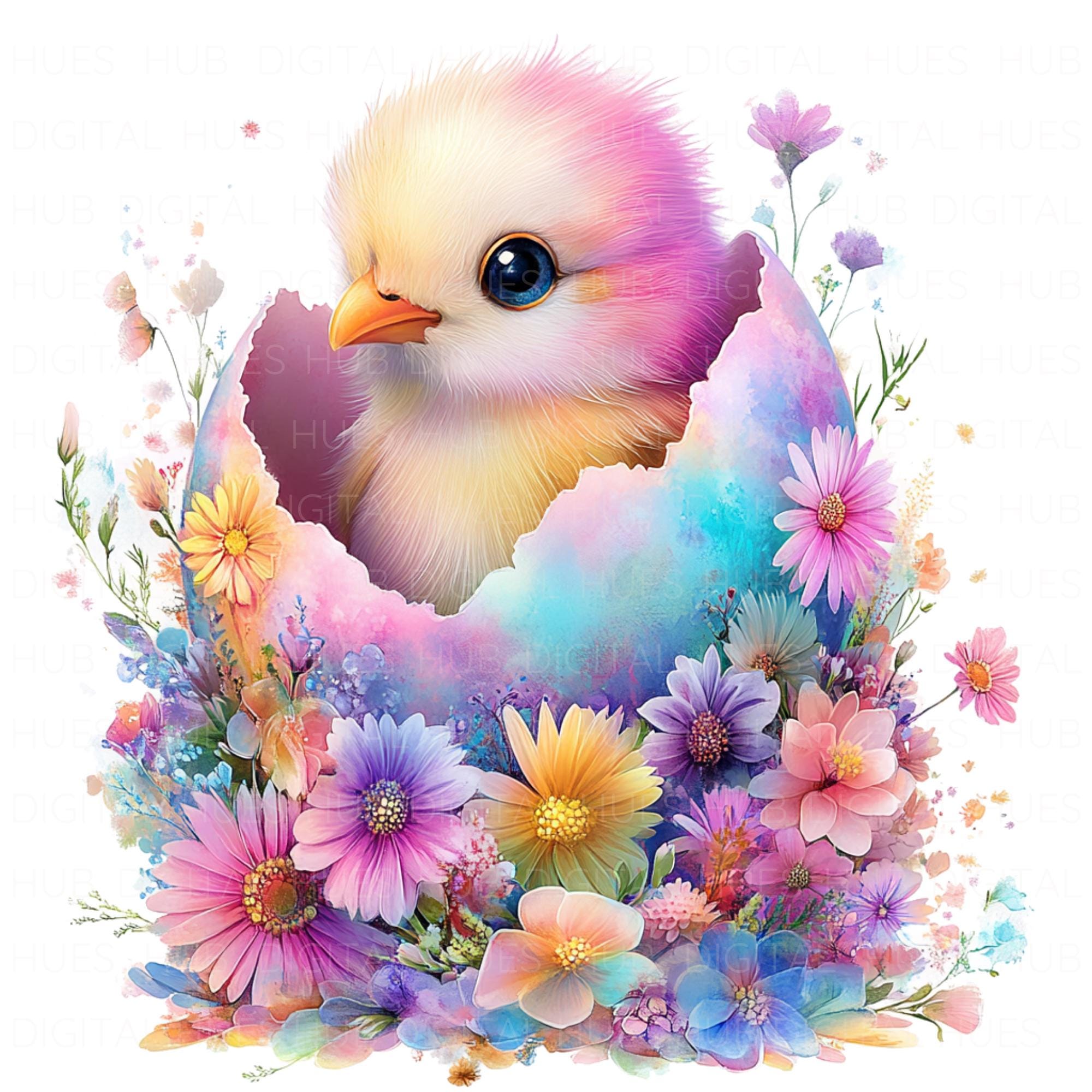 14 Easter Baby Chick in Easter Egg Clipart Watercolor Cute Chicken ...