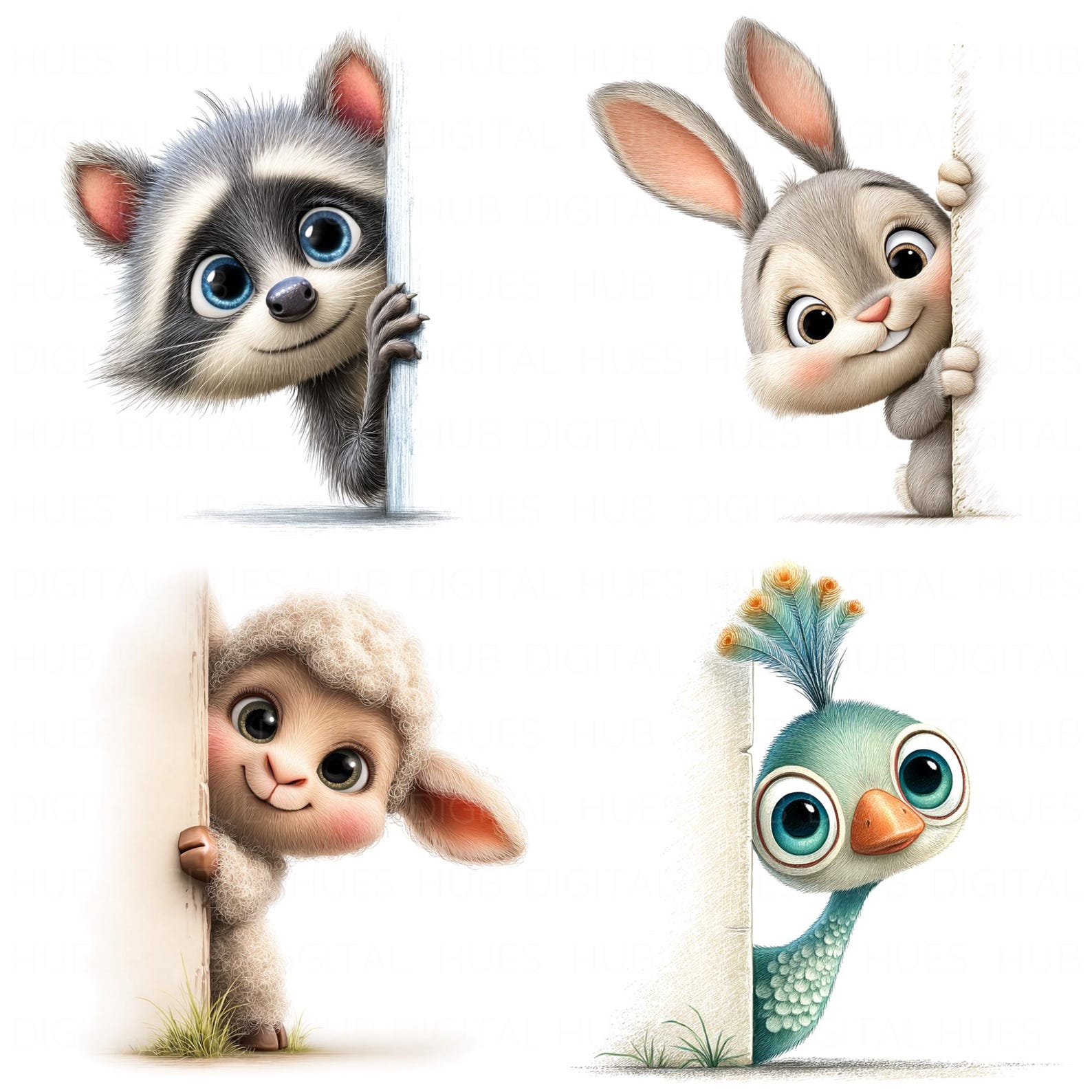 16 Cute Animal Peeking Clipart Watercolor Humorous Animal Quirky Animal ...