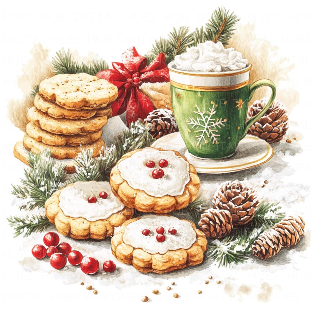 10 Christmas Cookies Clipart Watercolor Festive Holiday Graphics ...