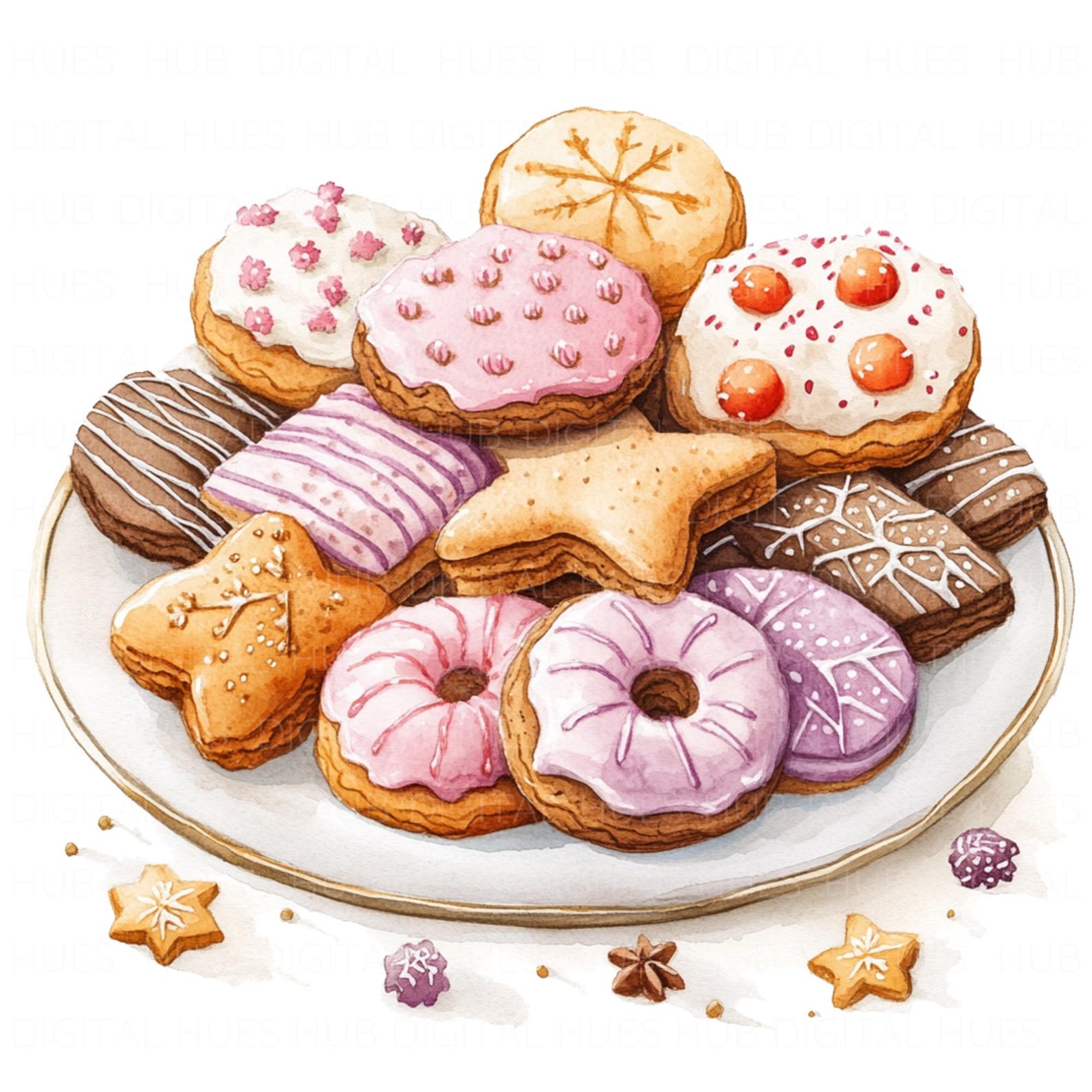 12 Christmas Cookies Clipart Watercolor Festive Holiday Graphics ...