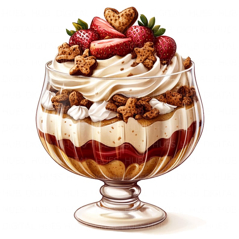 12 Strawberry Trifle Clipart Watercolor Food Summer Desserts Printable ...