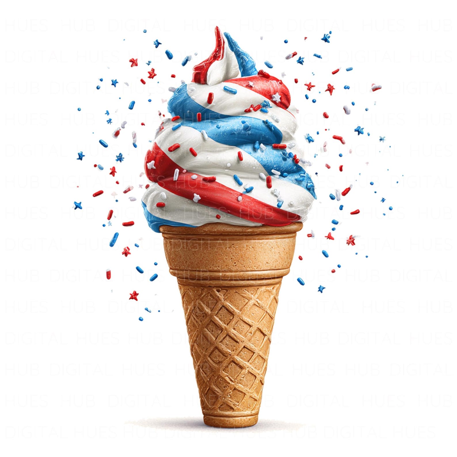 13 Patriotic Ice Cream Clipart Watercolor Red White Blue Celebration ...