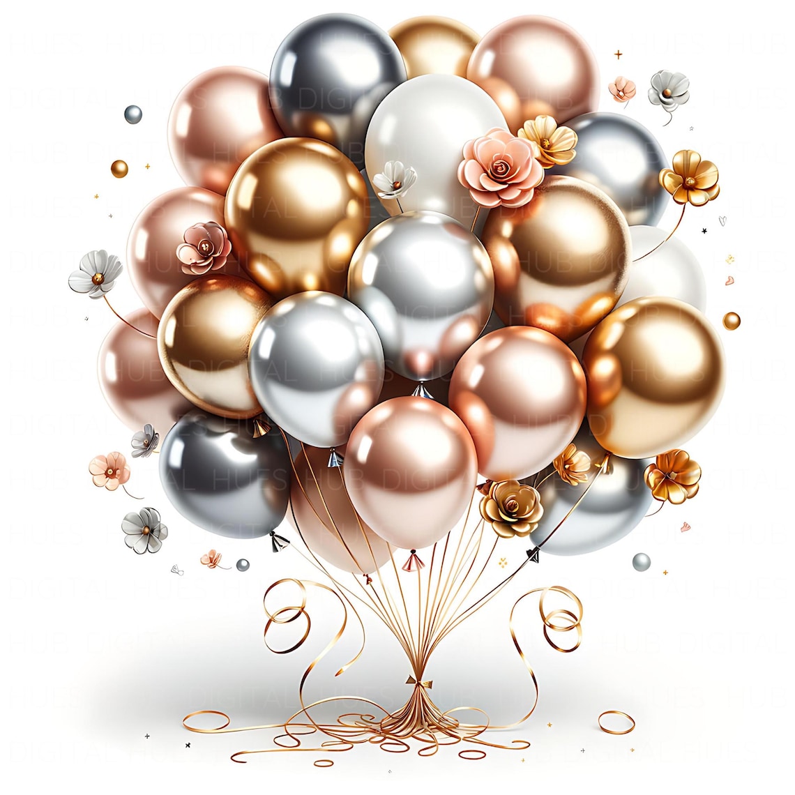 14 Golden Silver Balloon Clipart Party Balloons Floral Balloons ...