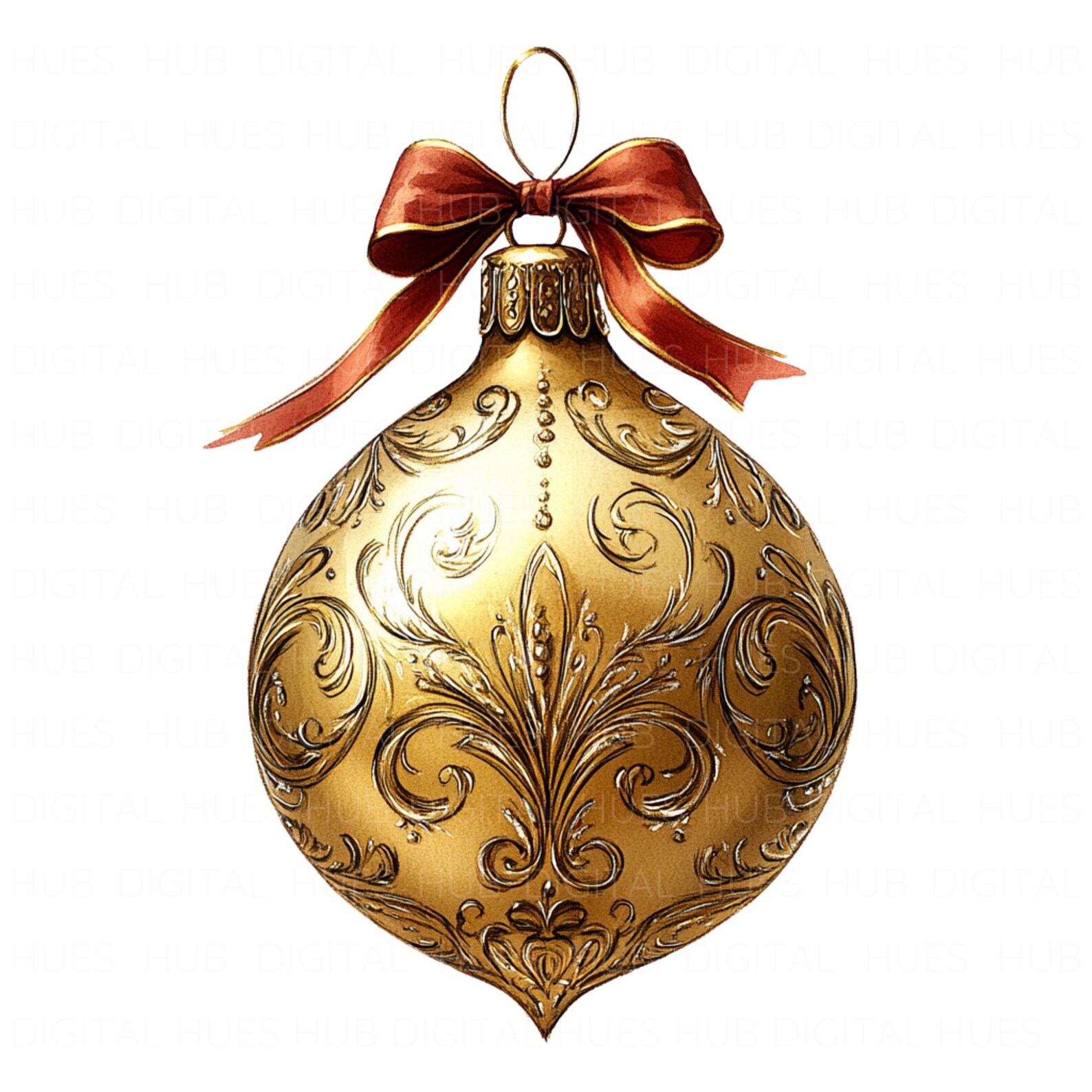 18 Golden Christmas Bauble Clipart Watercolor Festive Bauble Printable ...