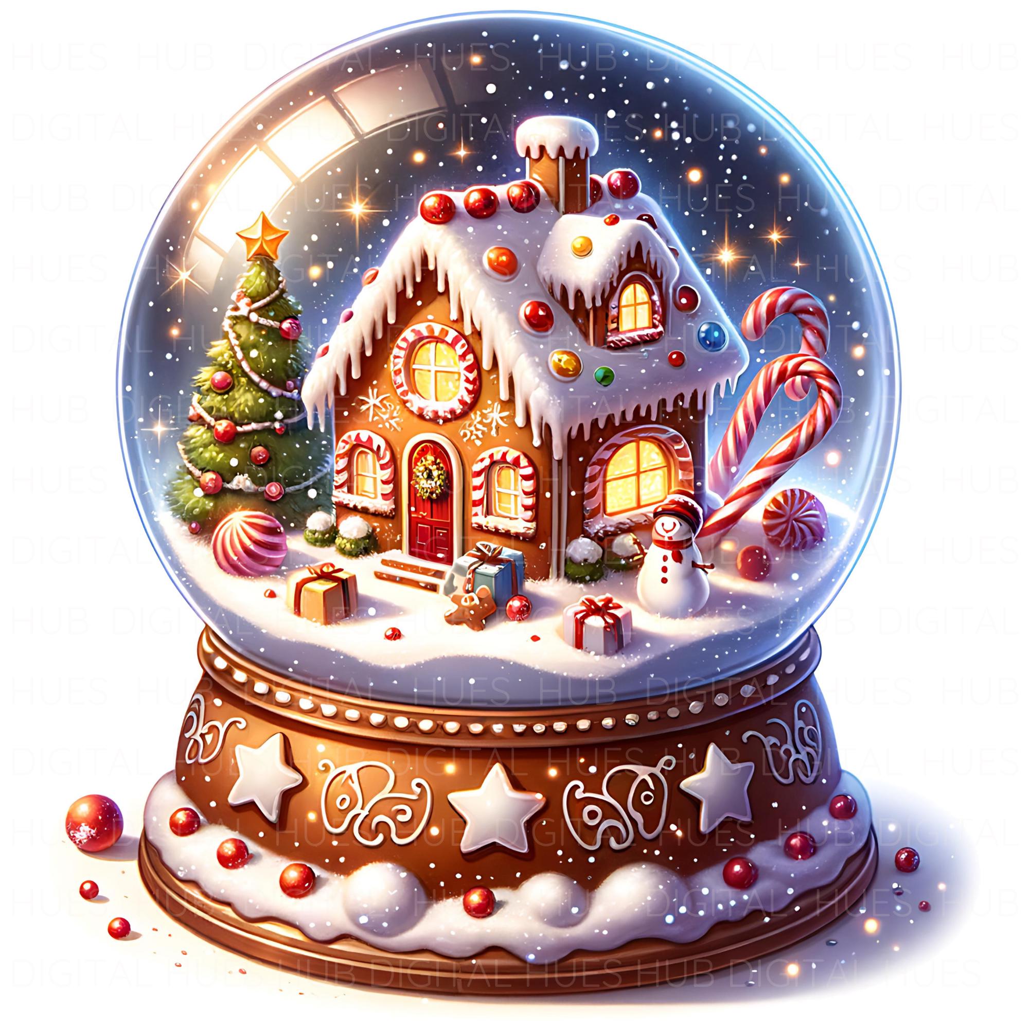 10 Christmas Gingerbread House Snow Globe Clipart: Watercolor Cozy ...